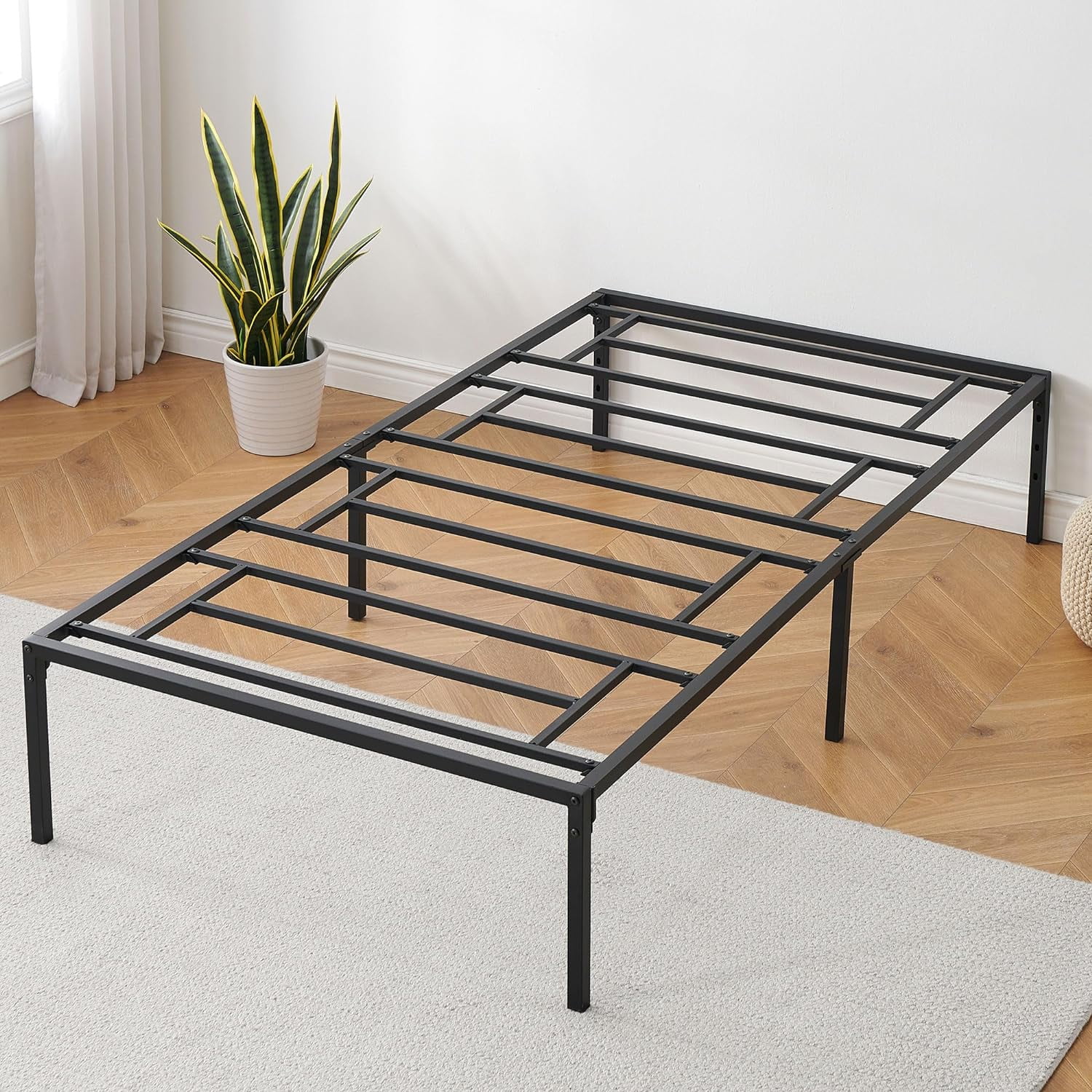 Twin Modern Metal Bed Frame No Box Spring Needed, Reinforced Steel ...