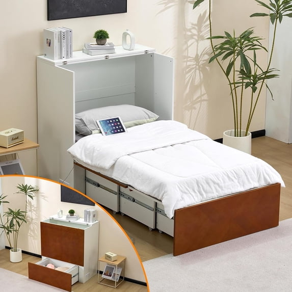 Twin Murphy Bed with Storage Drawer,Rustic & Scandinavian Style ...