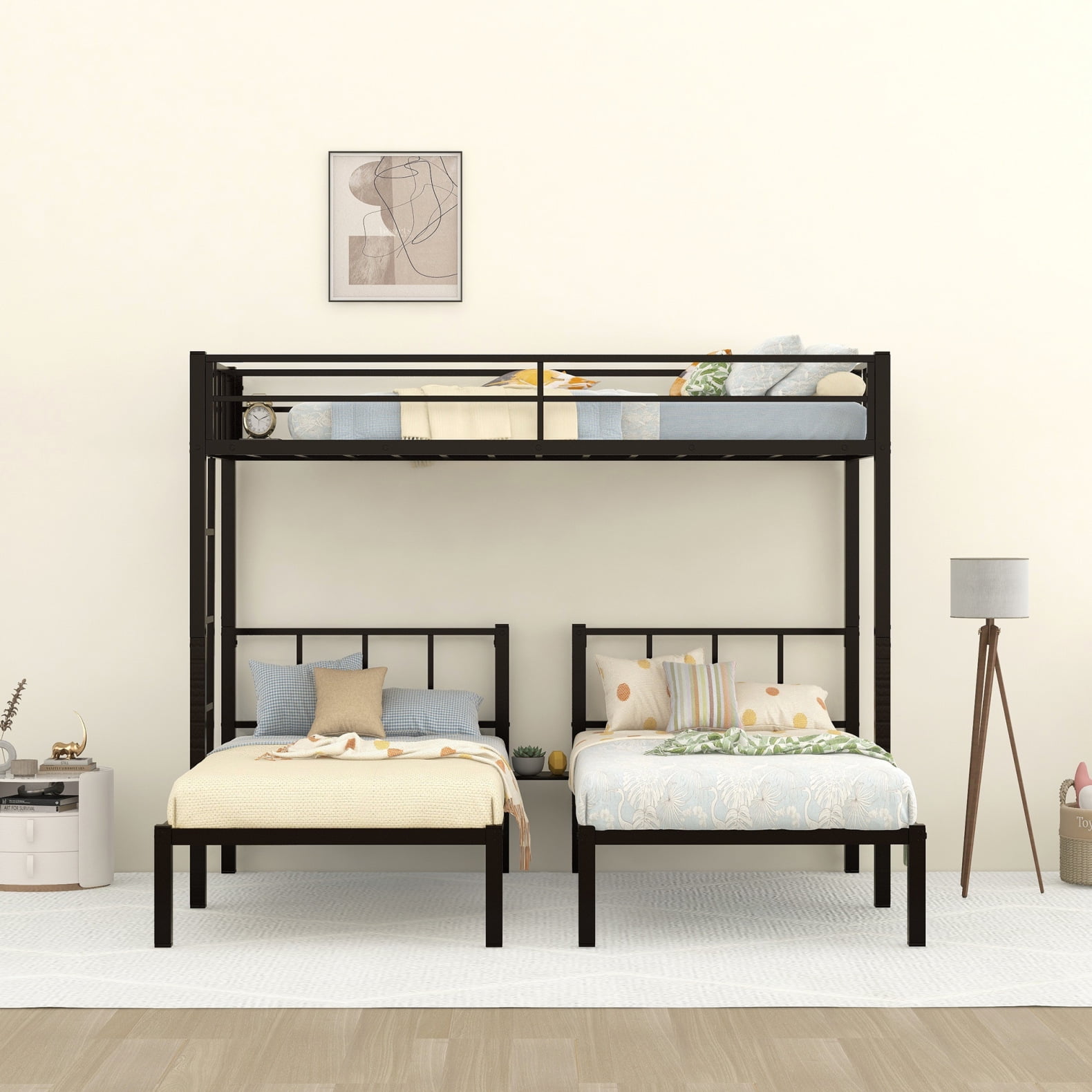 Twin Over Twin & Twin Bunk Bed, Metal 3 Bunk Beds Frame with Built-in ...