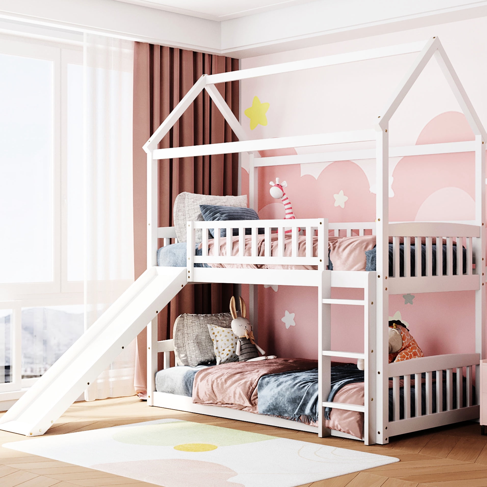 Twin Over Bunk Bed With Slide - And Fun For ' Rooms Comfortable Rest ...