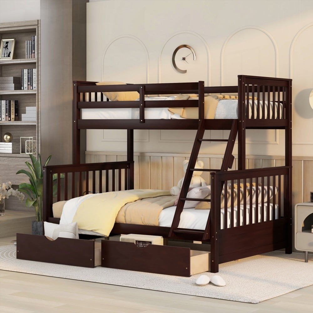 Twin-Over-Full Bunk Bed - Espresso: Versatile with Twin Upper & Full ...