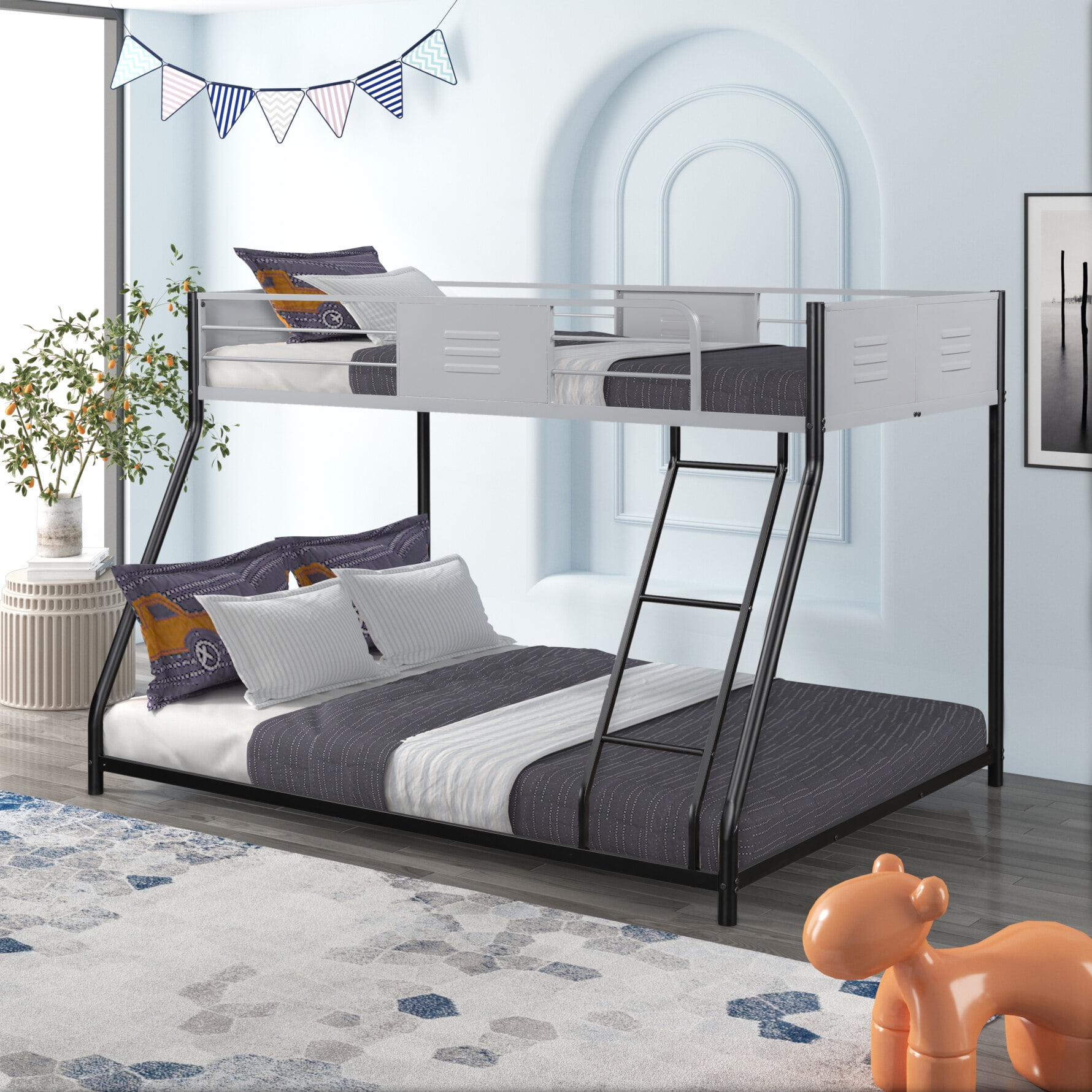 Twin Over Full Bunk Bed, Heavy Duty Metal Bunk Bed for Teens Adults ...