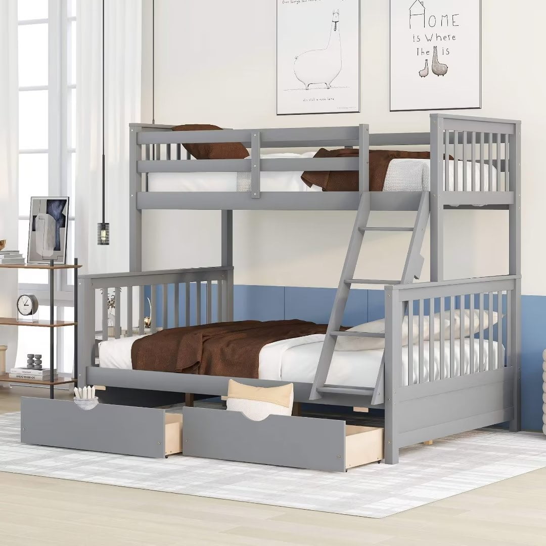 Twin Over Full Bunk Bed with Two Storage Drawers and Ladders ...