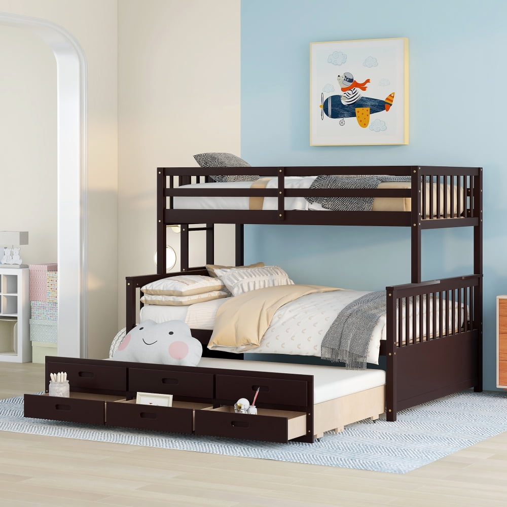 Twin-Over-Full Bunk Bed with Twin size Trundle , Separable Bunk Bed with Drawers for Bedroom ...