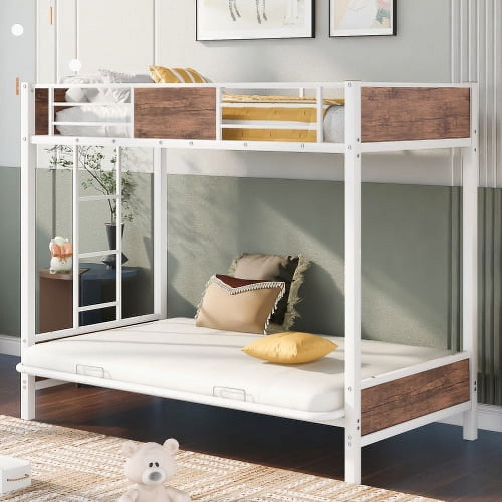 Twin Over Futon Bunk Bed, Sofa Sleeper, Metal Frame with Guardrails, No ...