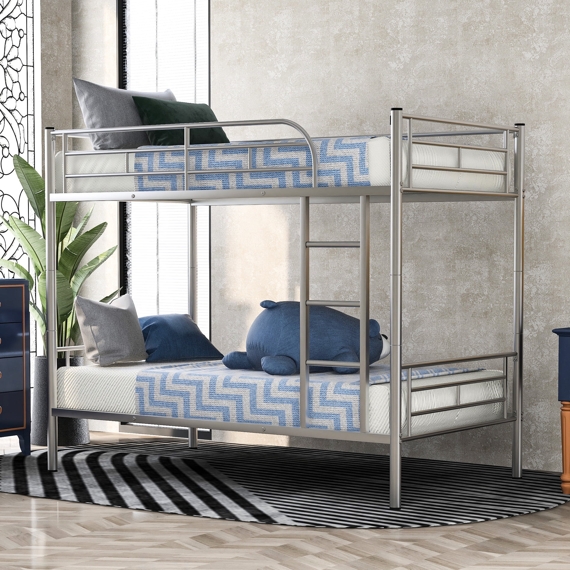 Twin Over Metal Bunk Bed In Silver - Stable Structure, Coating, Space ...