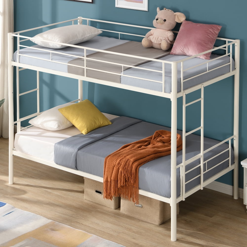 Twin Over Twin Metal Bunk Bed,Metal Structure Bedframe with Safety ...