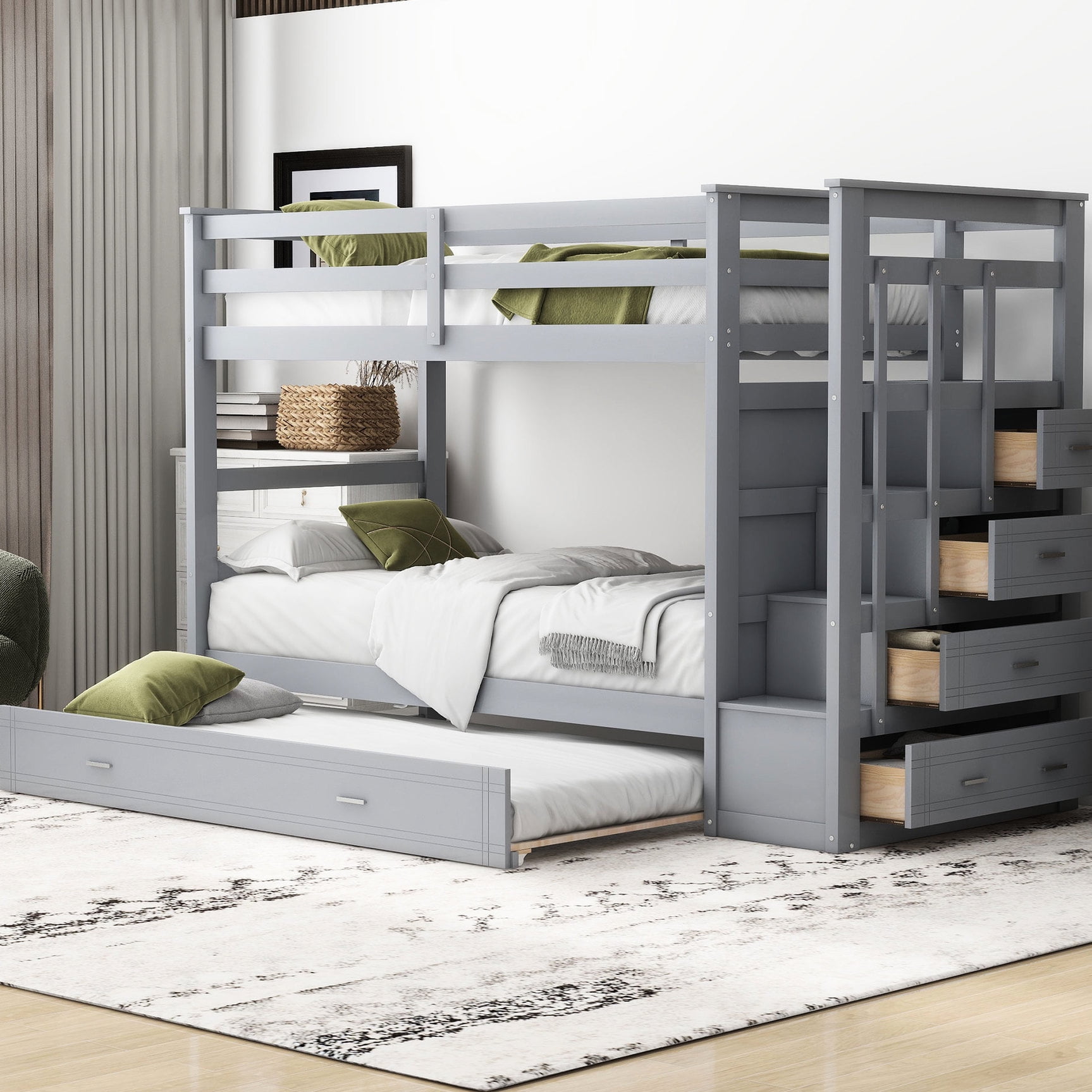 Twin Over Twin Bunk Bed / Pine Wood Structure, 7 Bottom Bed Slats ...