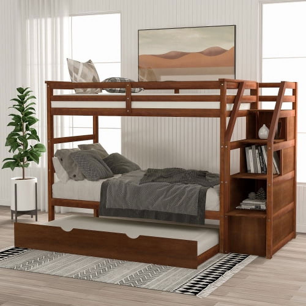 Twin-Over-Twin Bunk Bed Trundle,3 in 1 Bed Wood Bunk Bed Frame with 3 ...