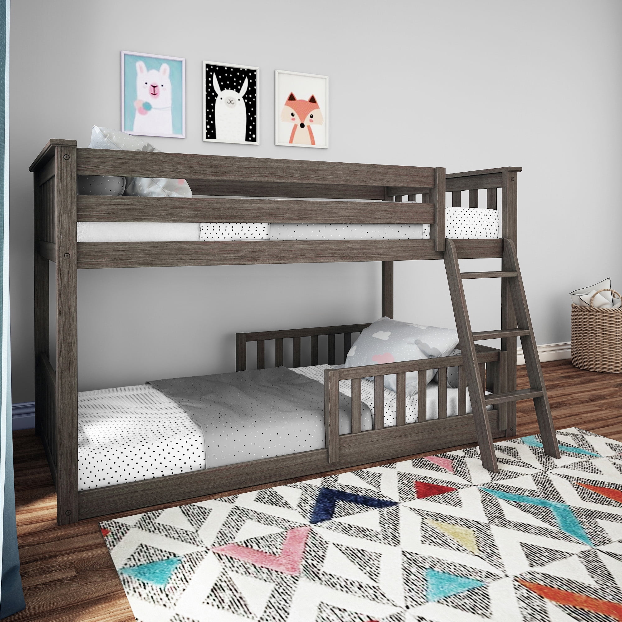 Twin Over Twin Low Bunk With Two Guard Rails, Clay - Walmart.com
