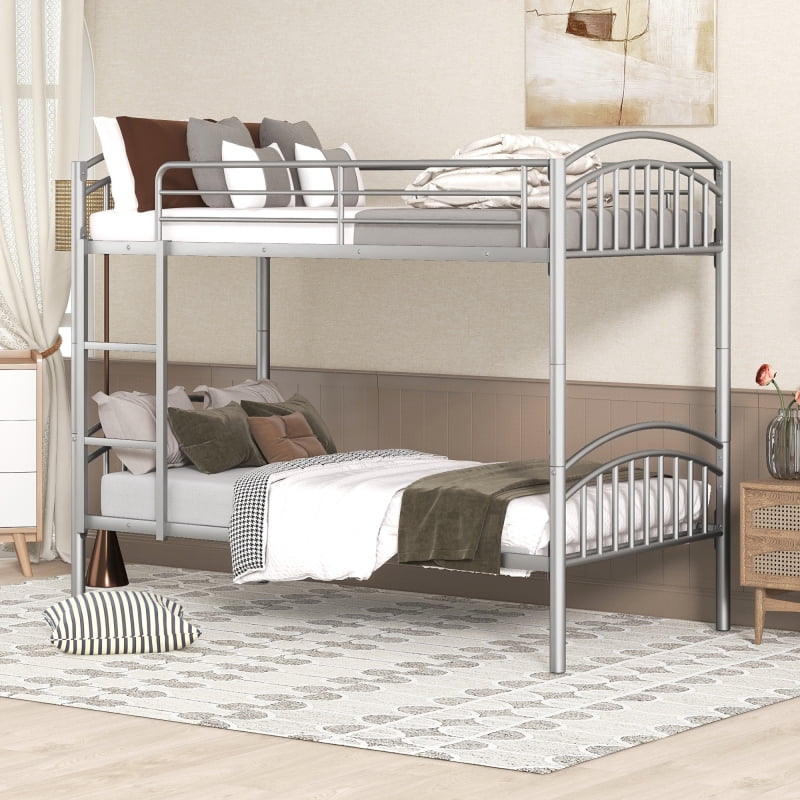 Twin Over Twin Metal Bunk Bed,Divided into Two Beds(Black){OLD SKU ...