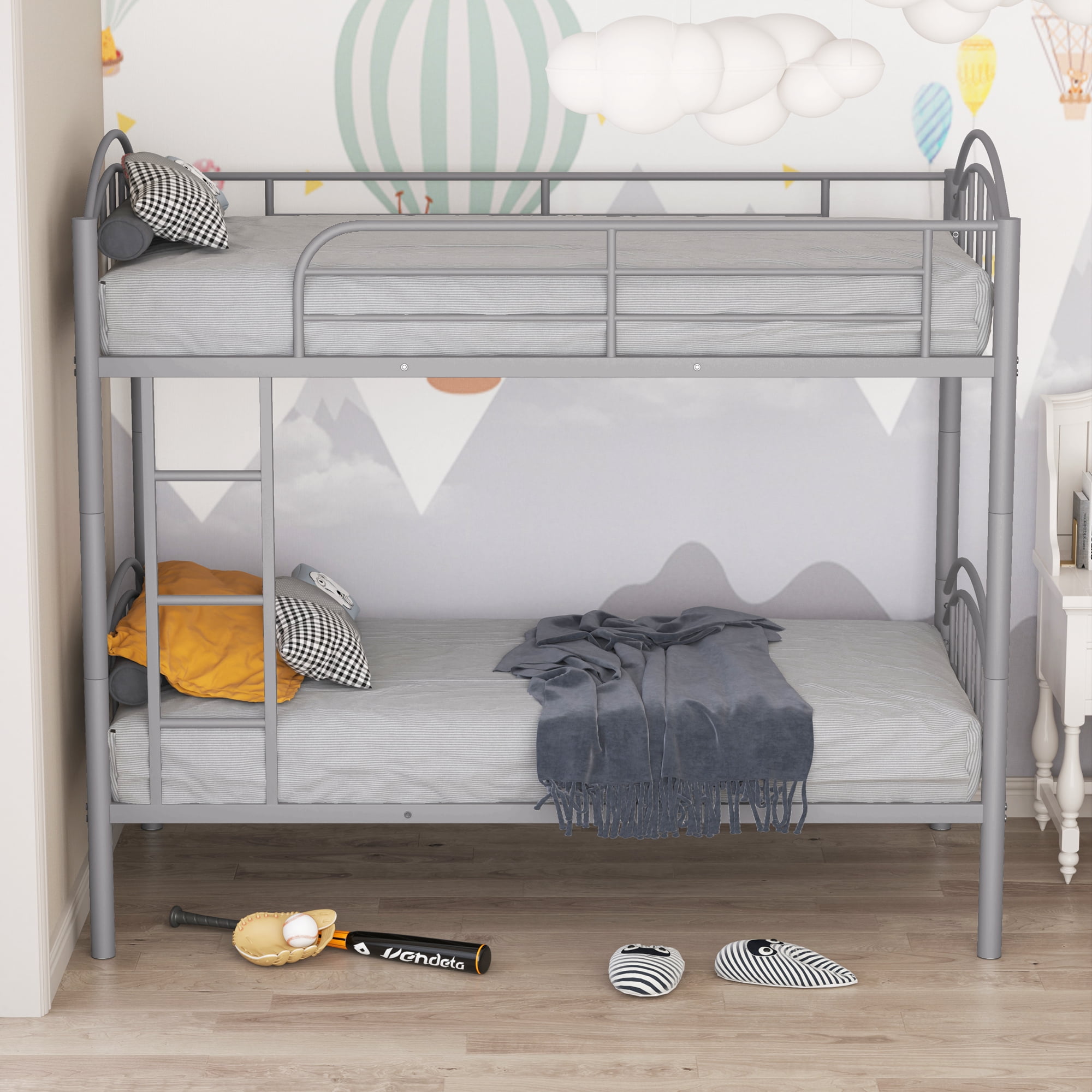 Twin Over Twin Metal Bunk Bed,Divided into Two Beds(Silver) - Walmart.com