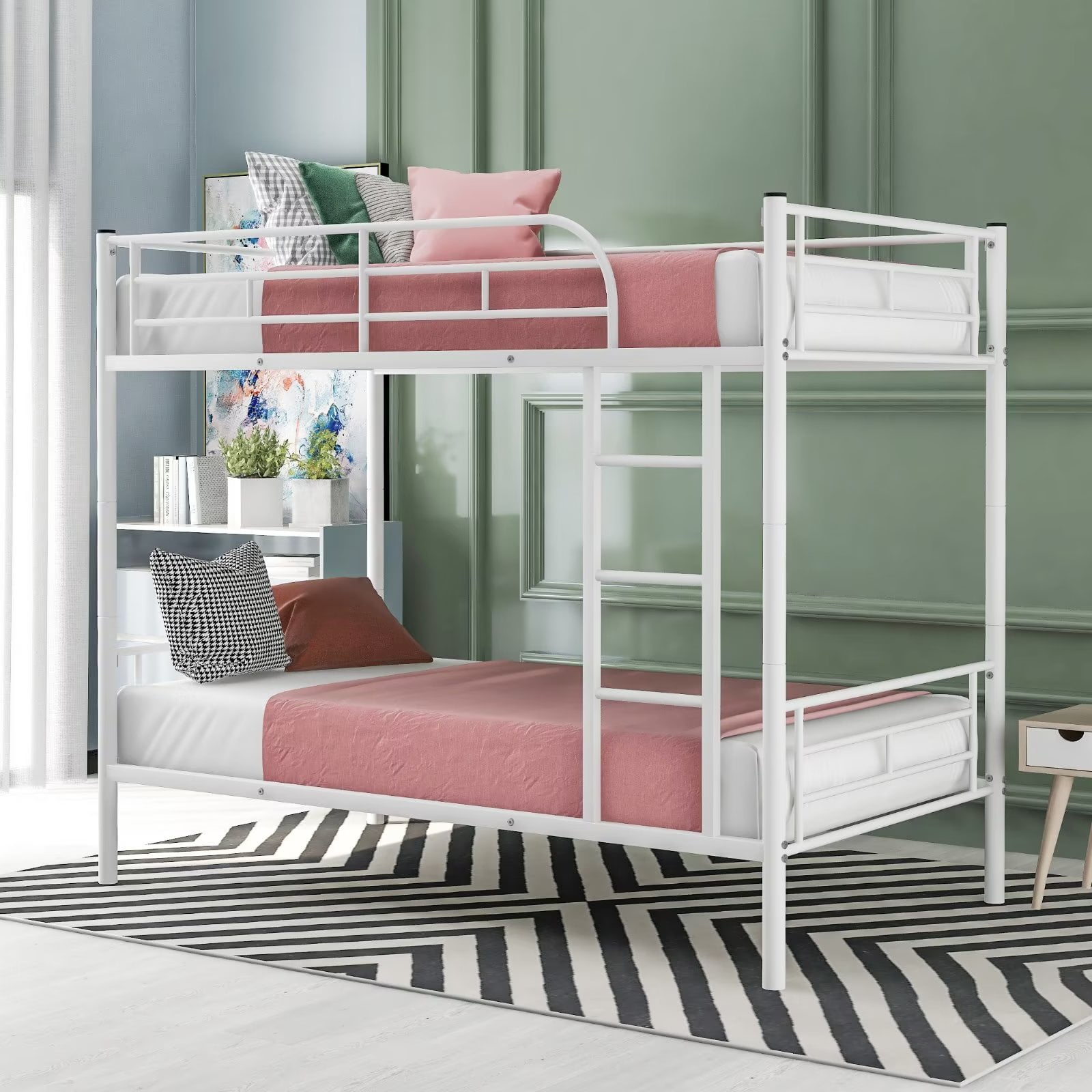 Twin Over Twin Metal Bunk Bed Frame, Modern Platform Bed with Ladder ...