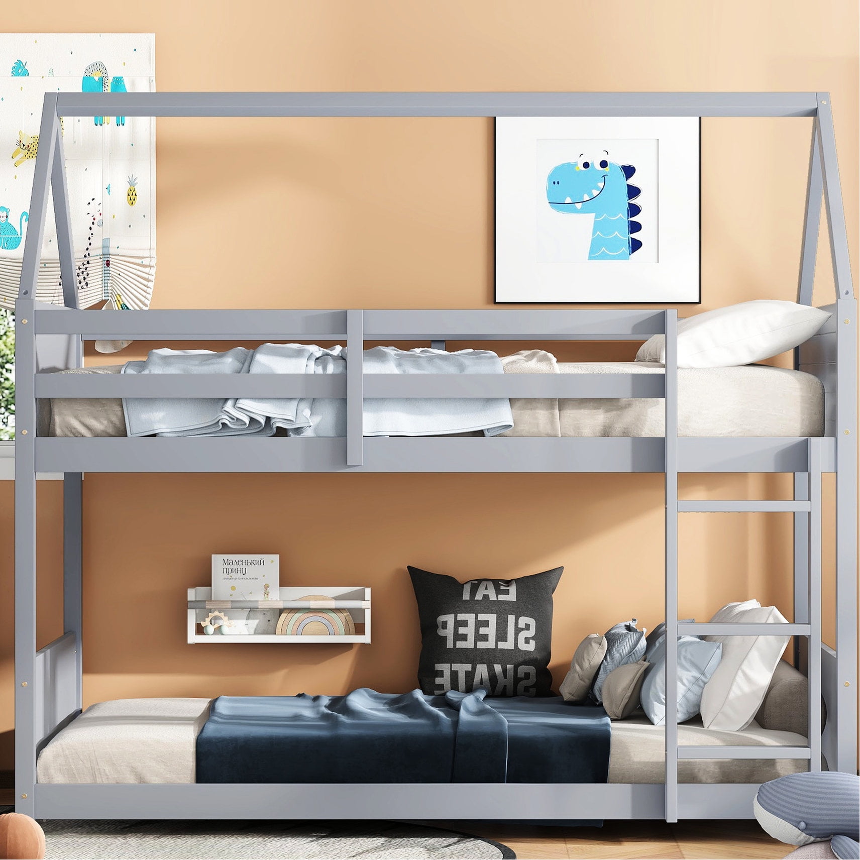 Twin Over Twin Rubber Wood Bunk Bed with Fluted Panel Design / Enhance ...