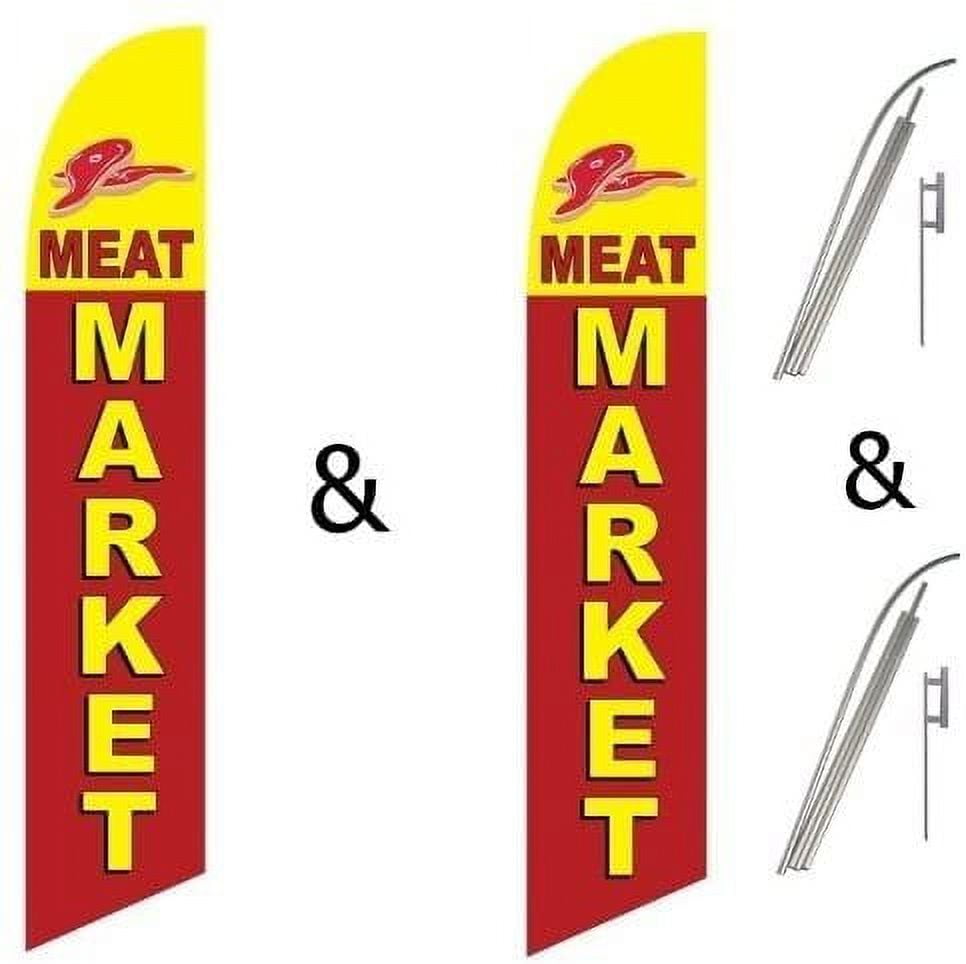 Twin Pack Swooper Flags & Pole Kits Meat Market Red Yellow T Bone ...