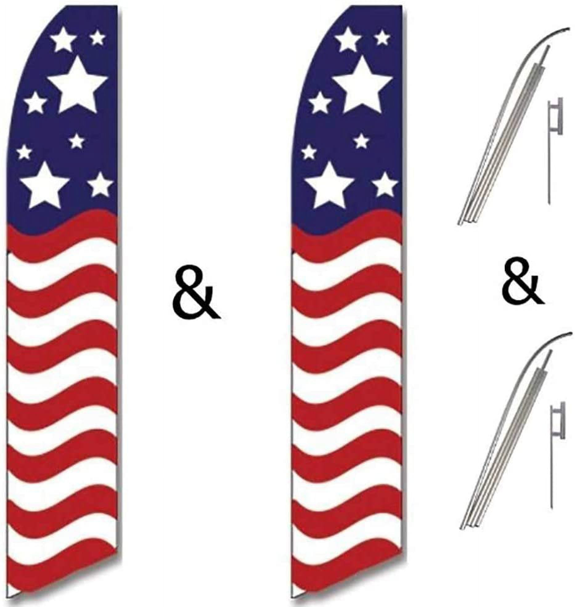 Twin Pack Swooper Flags & Pole Kits USA America American Stars Stripe ...