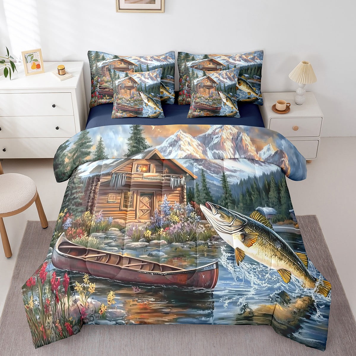 Twin Pike Fish Comforter Sets 7-Piece,Hunting and Fishing Bedding Set ...