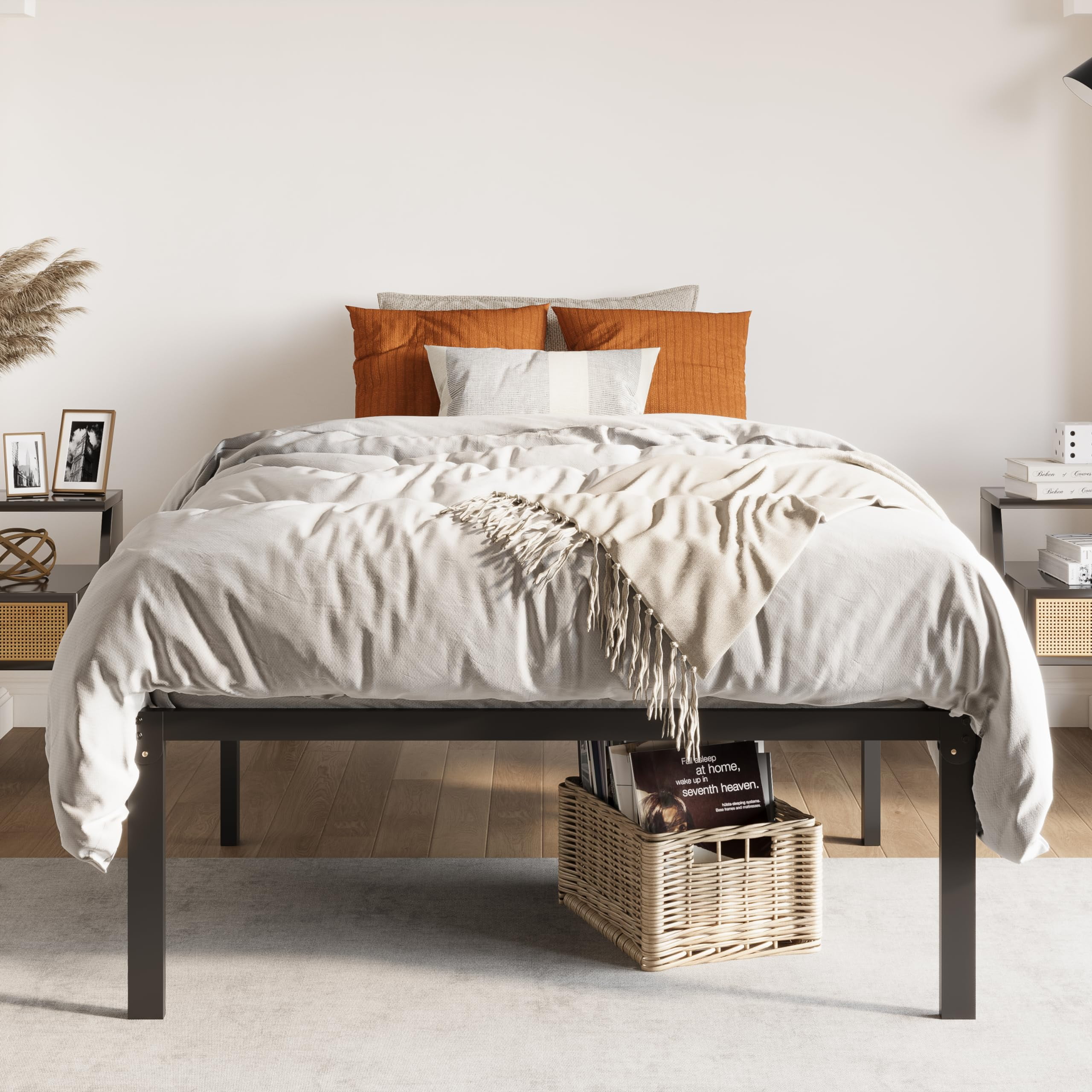 Twin Platform Bed Frame for Headboard Attachment 16.5" Elevated Storage ...