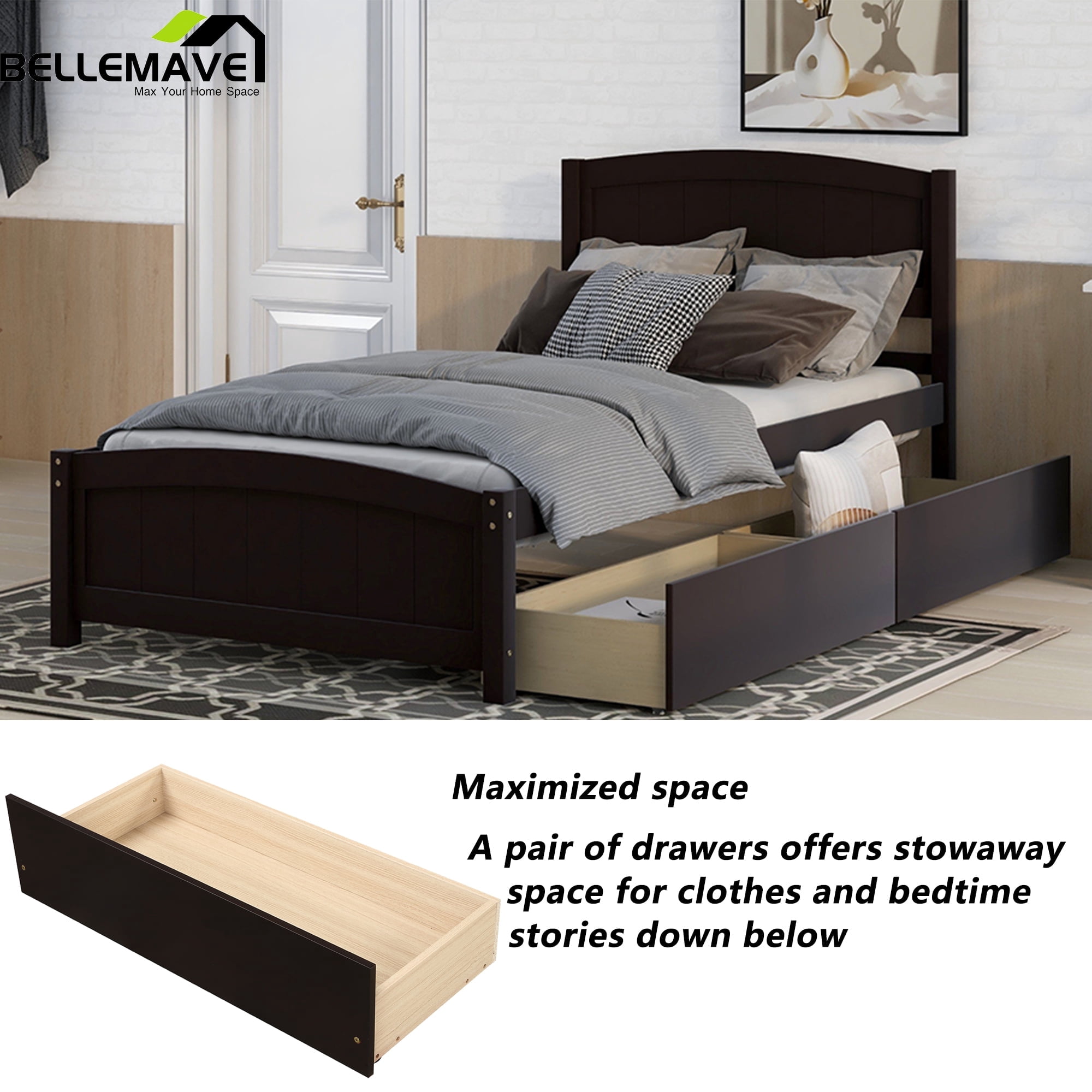 Twin Platform Bed Frame with Storage Drawer, Twin Bed Frames with ...