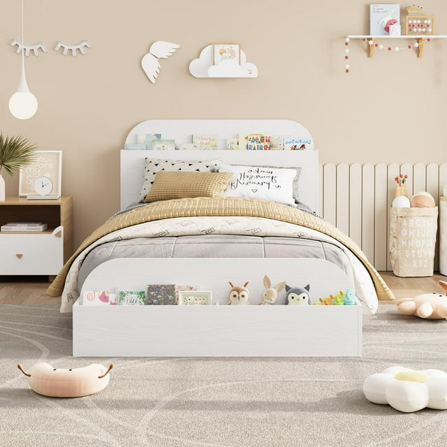 Twin Platform Bed with Storage - Headboard & Lift-Up Footboard Design ...