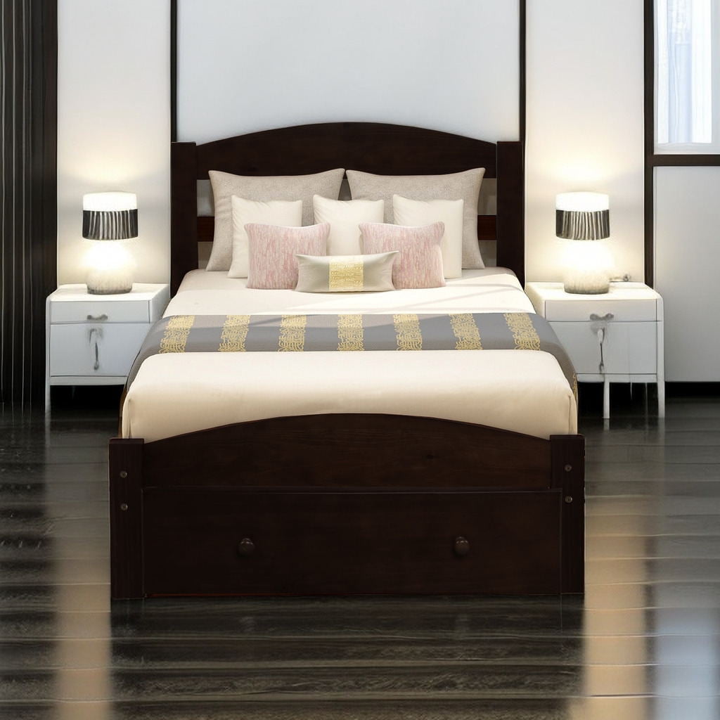 Twin Platform Storage Bed, Wood Storage Bed Frame with Two Drawers and ...