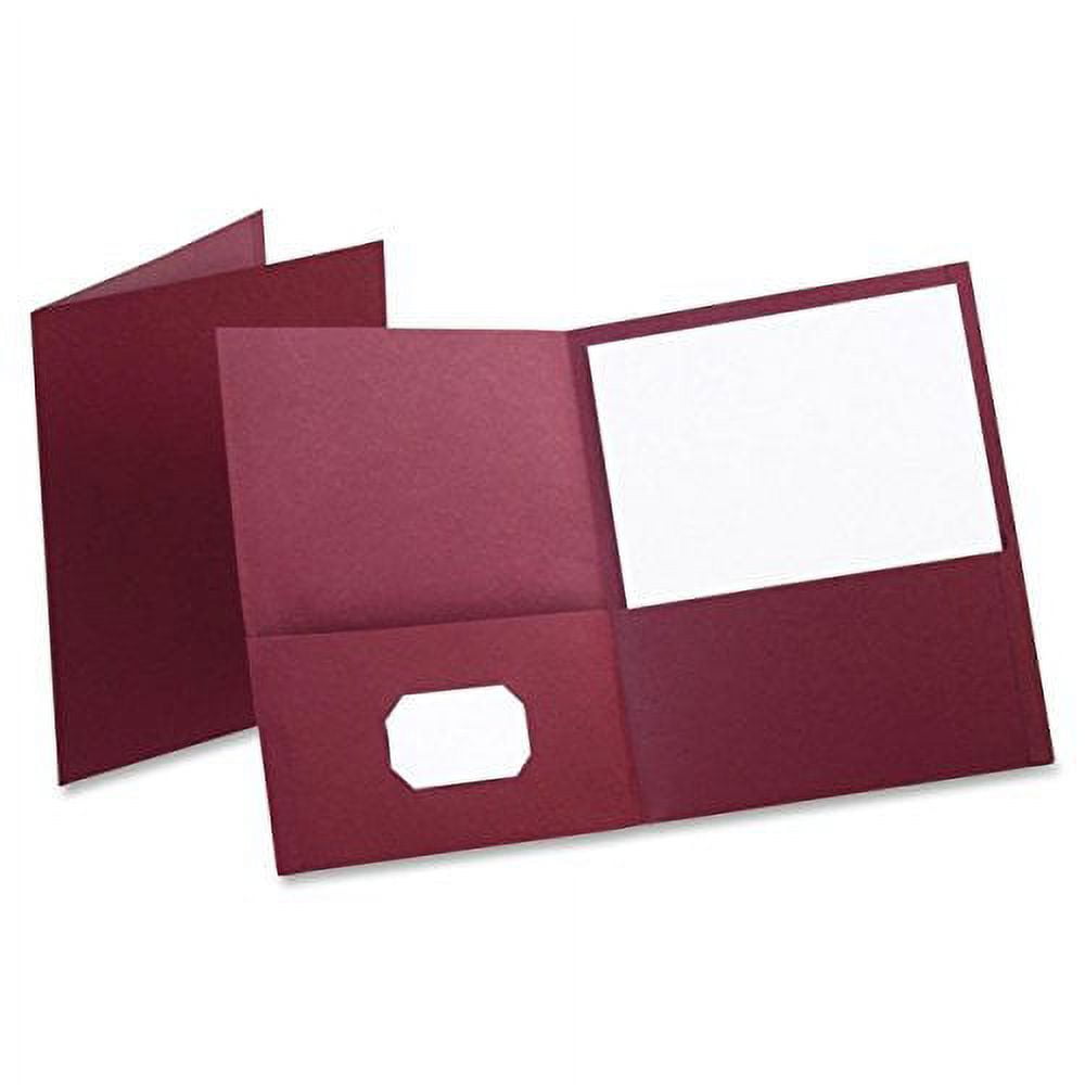 Twin-Pocket Folder, Embossed Leather Grain Paper, Burgundy, 25/box ...