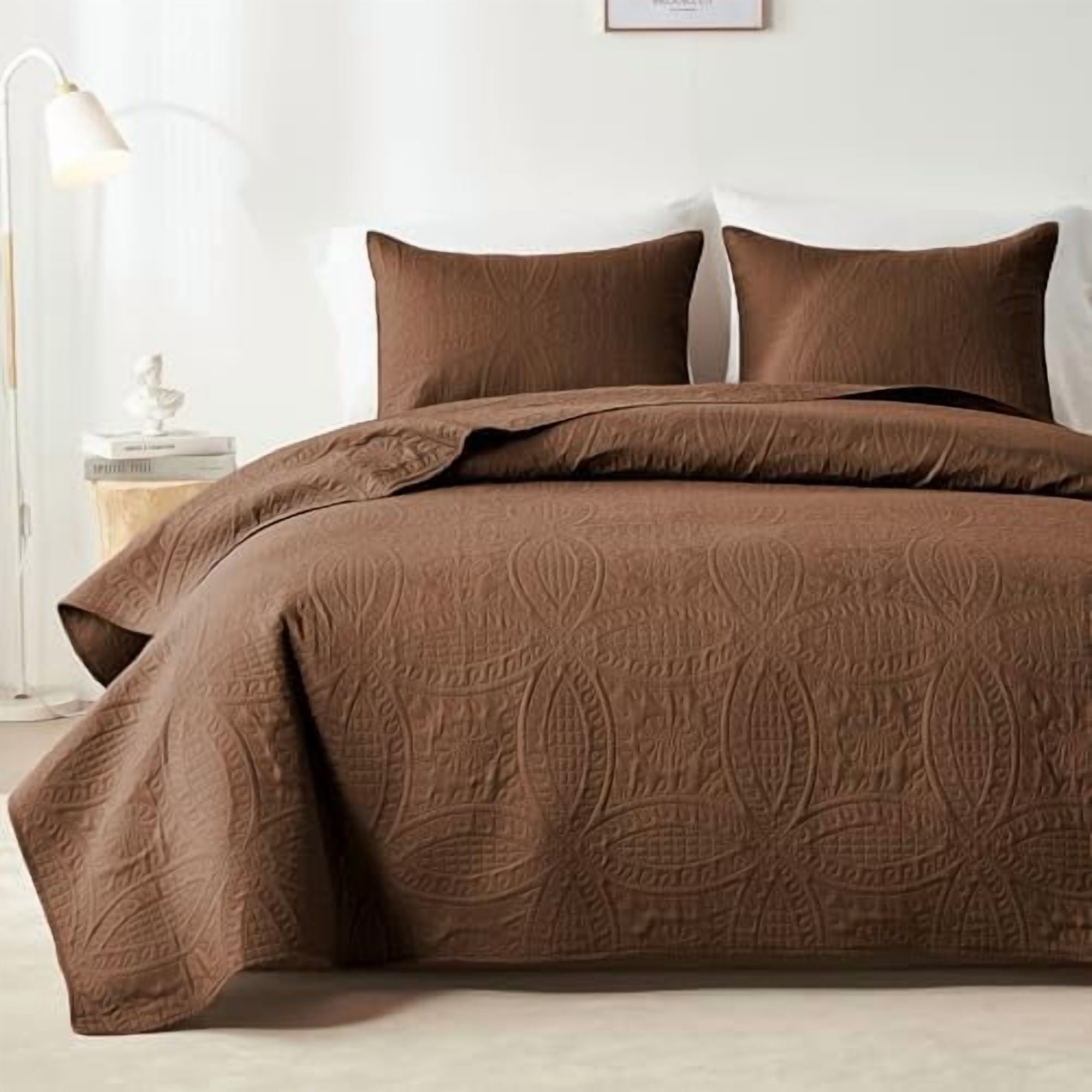 Twin Quilt Bedding Set,Brown Ultrasonic Quilt Set,Lightweight Soft ...