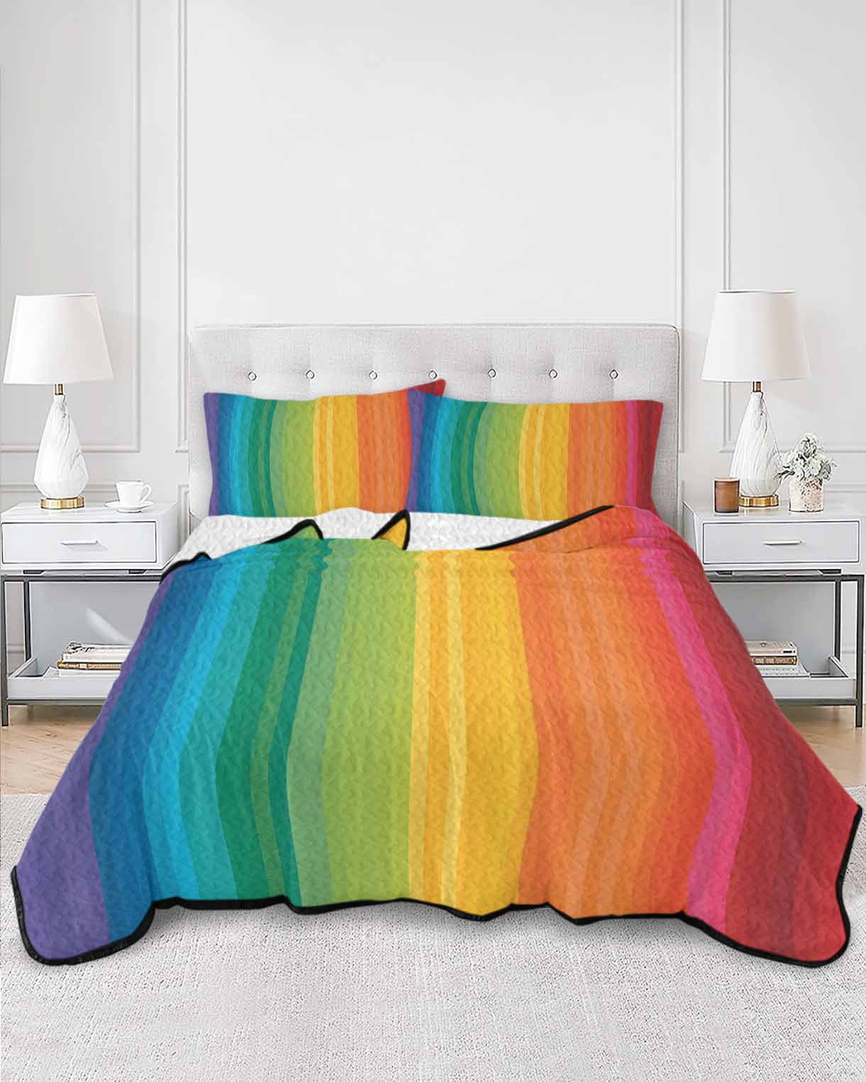 Twin Quilt Bedding Set Colorful Stripes Rainbow Summer Quilt ...
