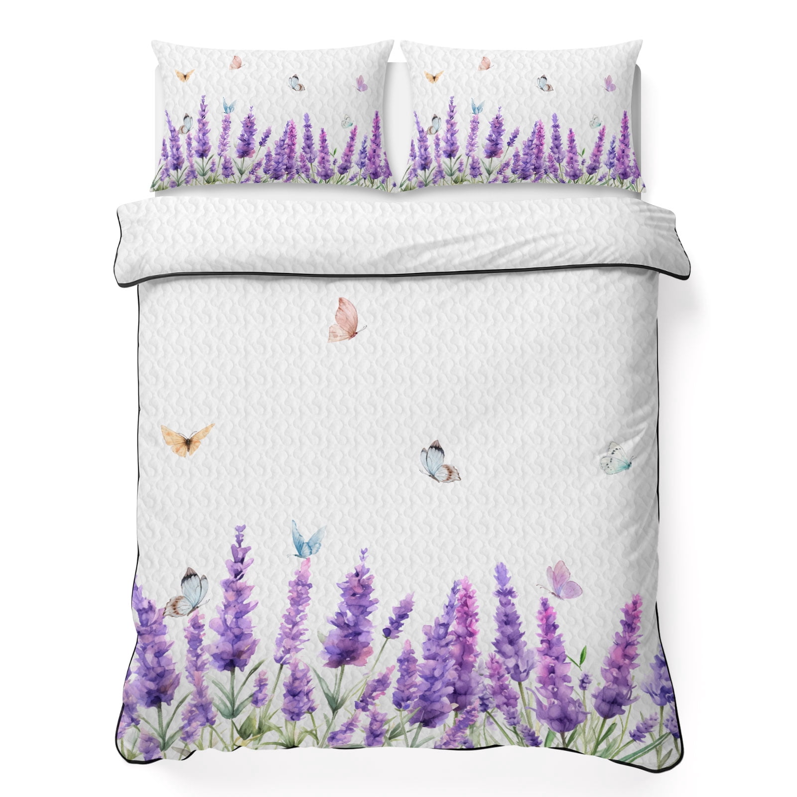 Twin Quilt Bedding Set Purple Lavender Flower Butterfly Breathable ...