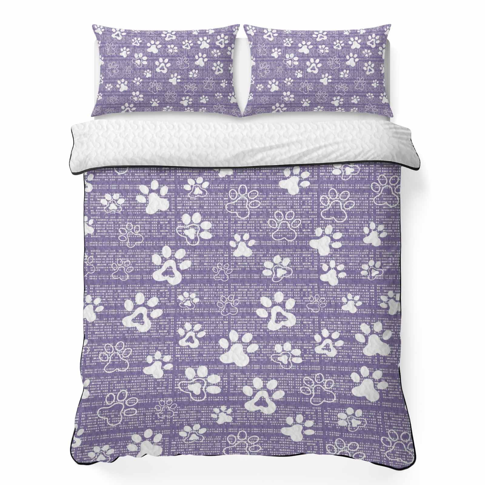 Twin Quilt Bedding Set Purple White Dog Paw Abstract Breathable Summer ...