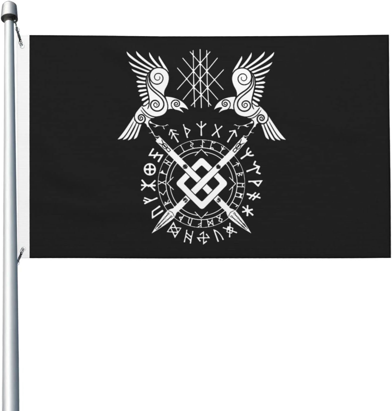 Twin Ravens Of Odin Norse Pagan Symbol Flag, 3Ply Polyester Heavy Duty ...