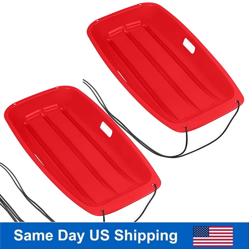 Twin Red Ice Sleds with Polished Bases, 2-Pack 36 Inch Snow Sliders for ...