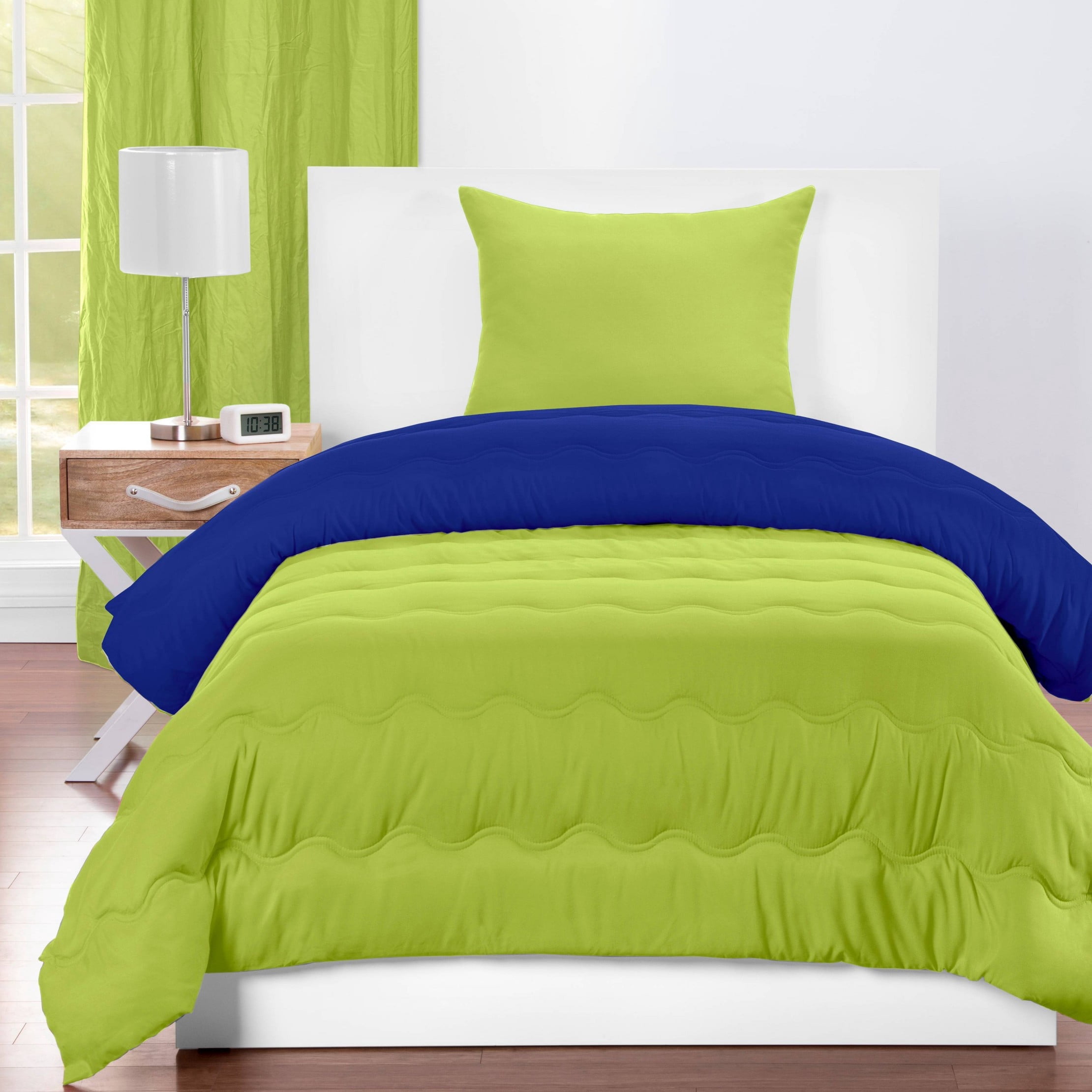 Twin Reversible Kids' Comforter Set Cobalt/Lime Green - Walmart.com