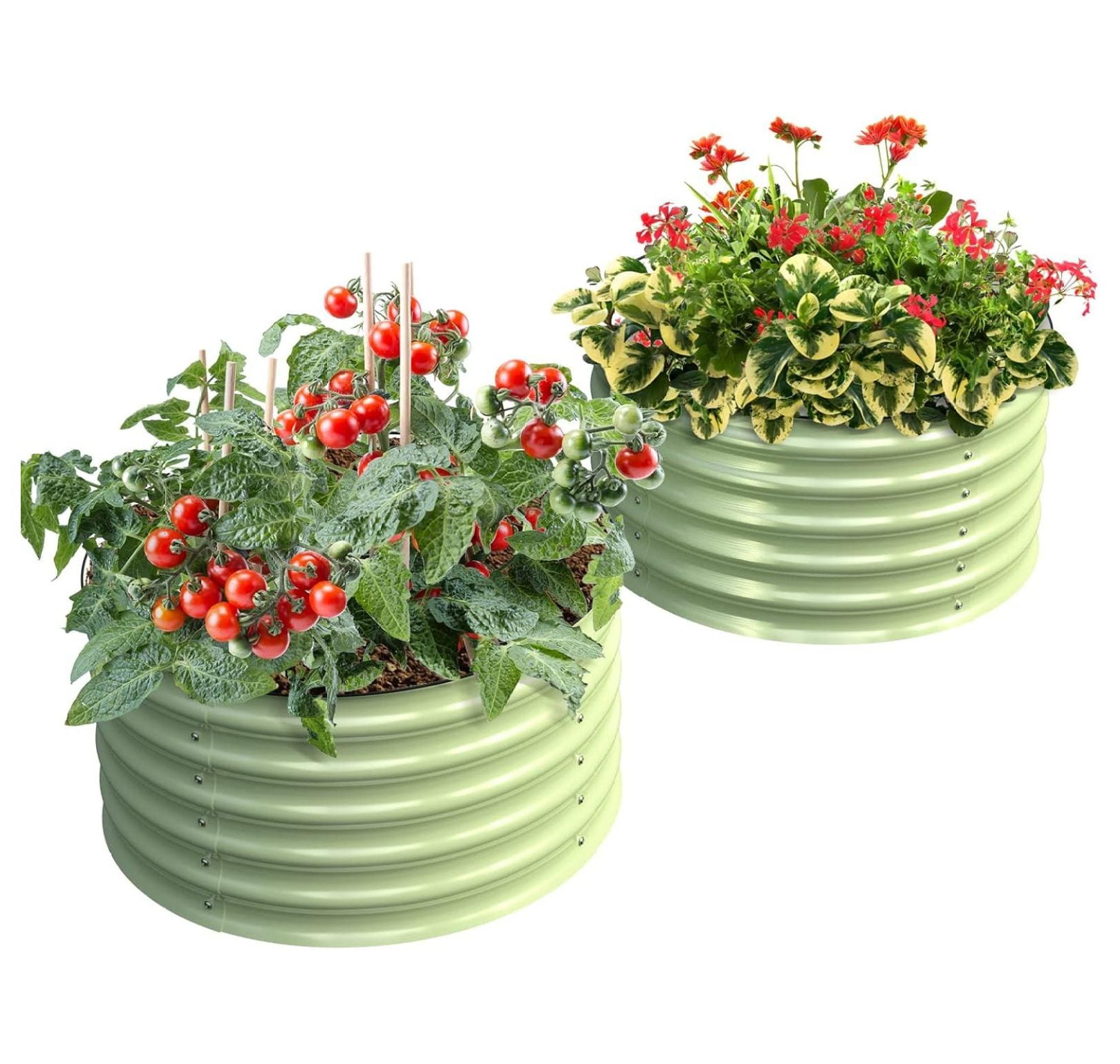Twin Round Metal Raised Garden Beds Outdoor for Vegetables, 17" Tall ...