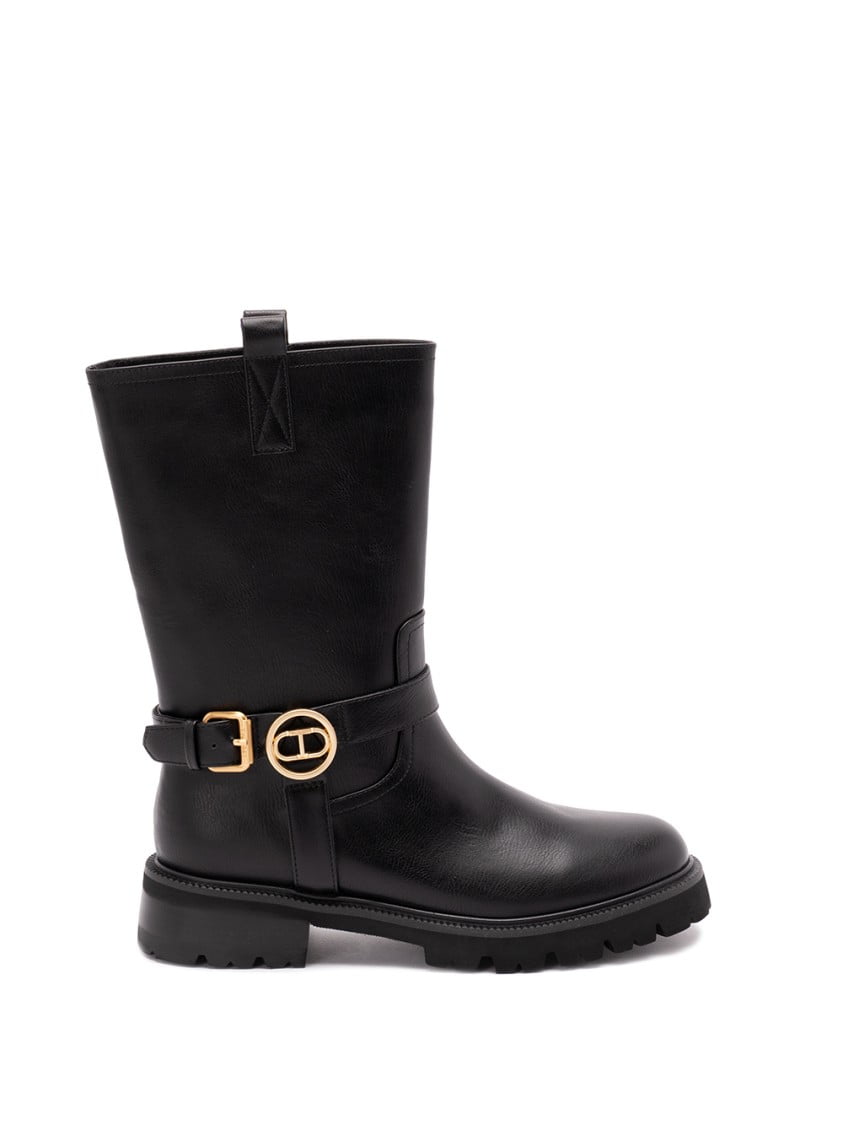Twin-Set Black Polyurethane Boots With 4 Cm Heel Black (Women's ...