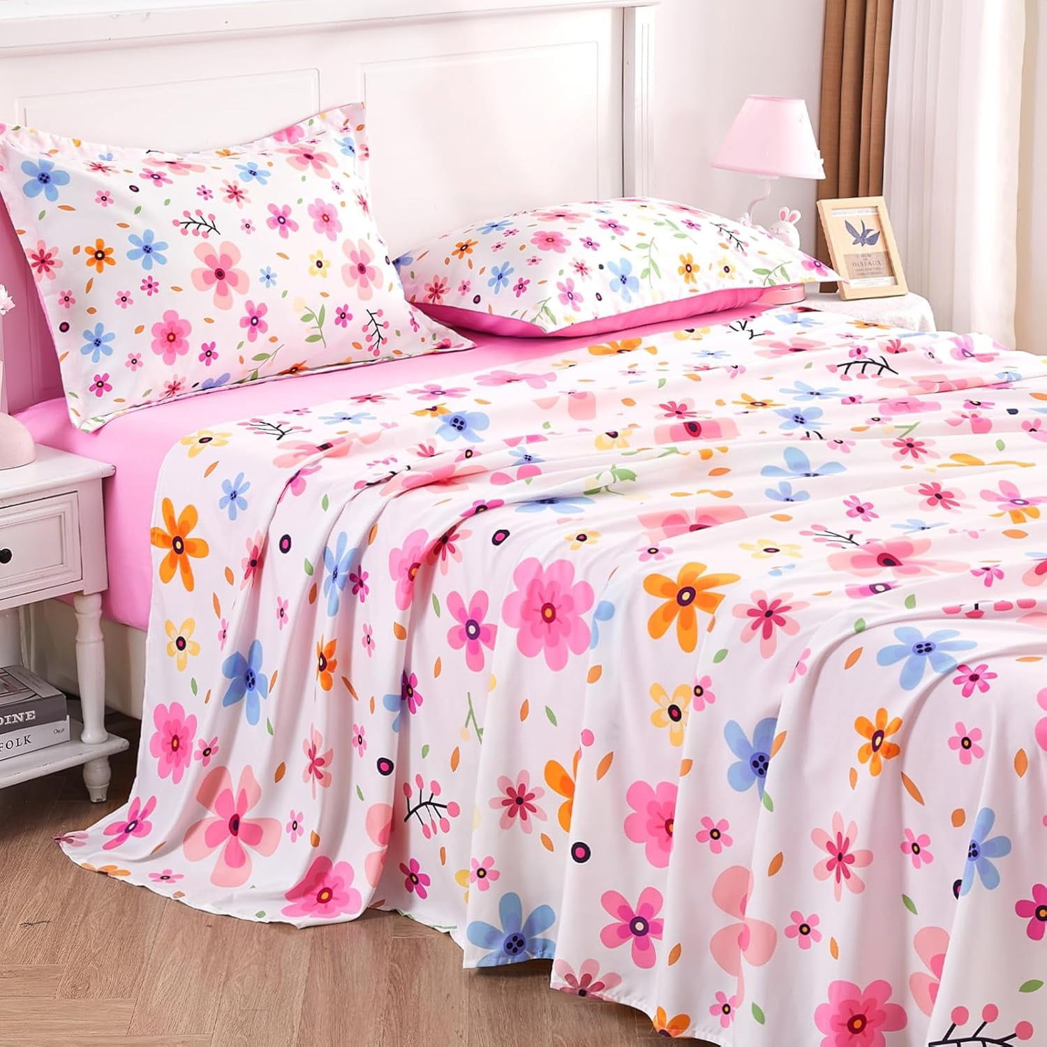 Twin Sheets Set Colorful Floral Bed Sheets Set Girls Cute Soft ...