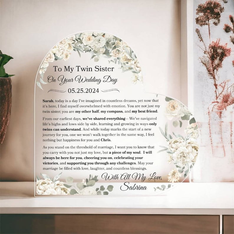 Twin Sister On Your Wedding Personalized Plaque For Twin Sister Wedding ...