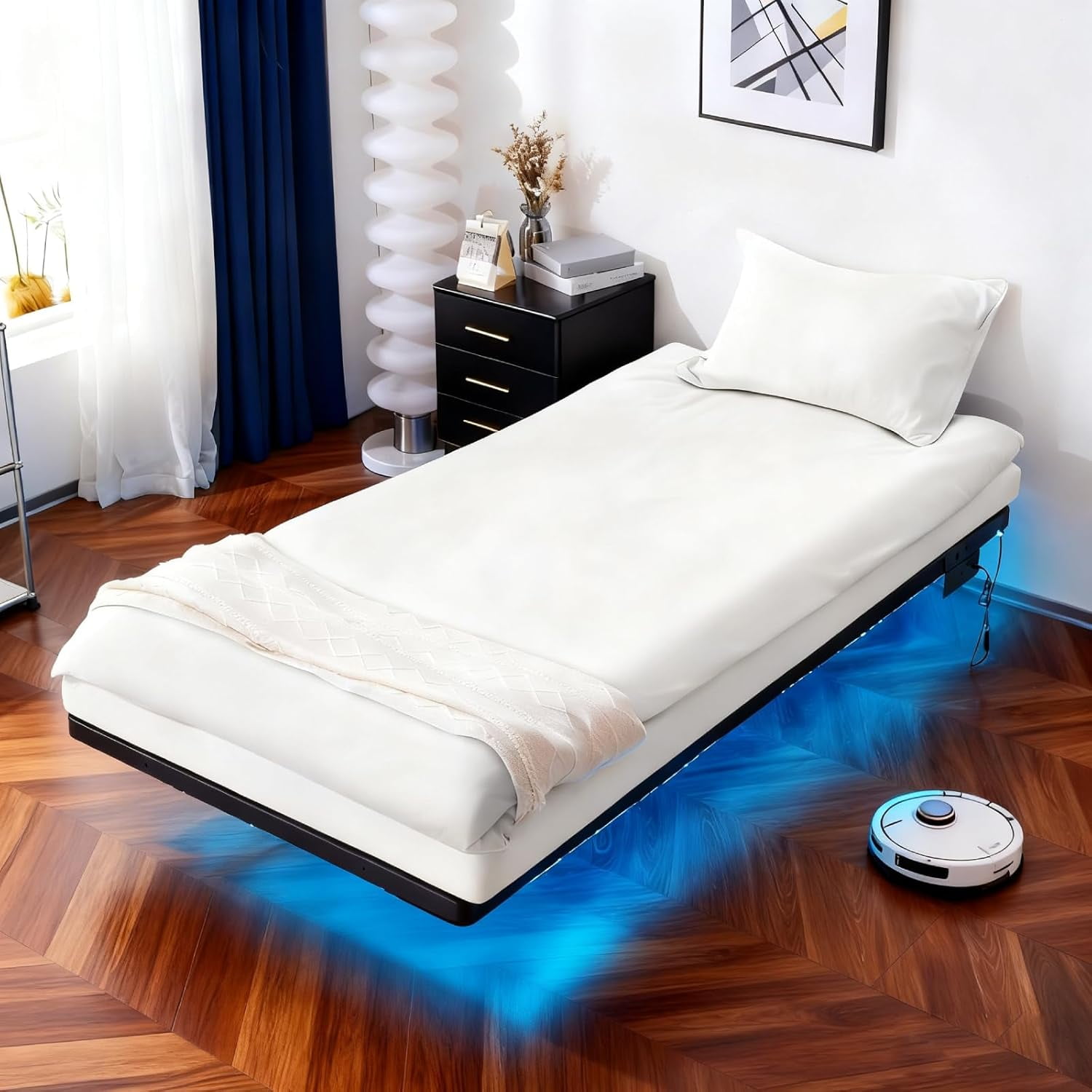 Twin Size 14" High Floating Platform Metal Bed Frame with Built-in LED ...