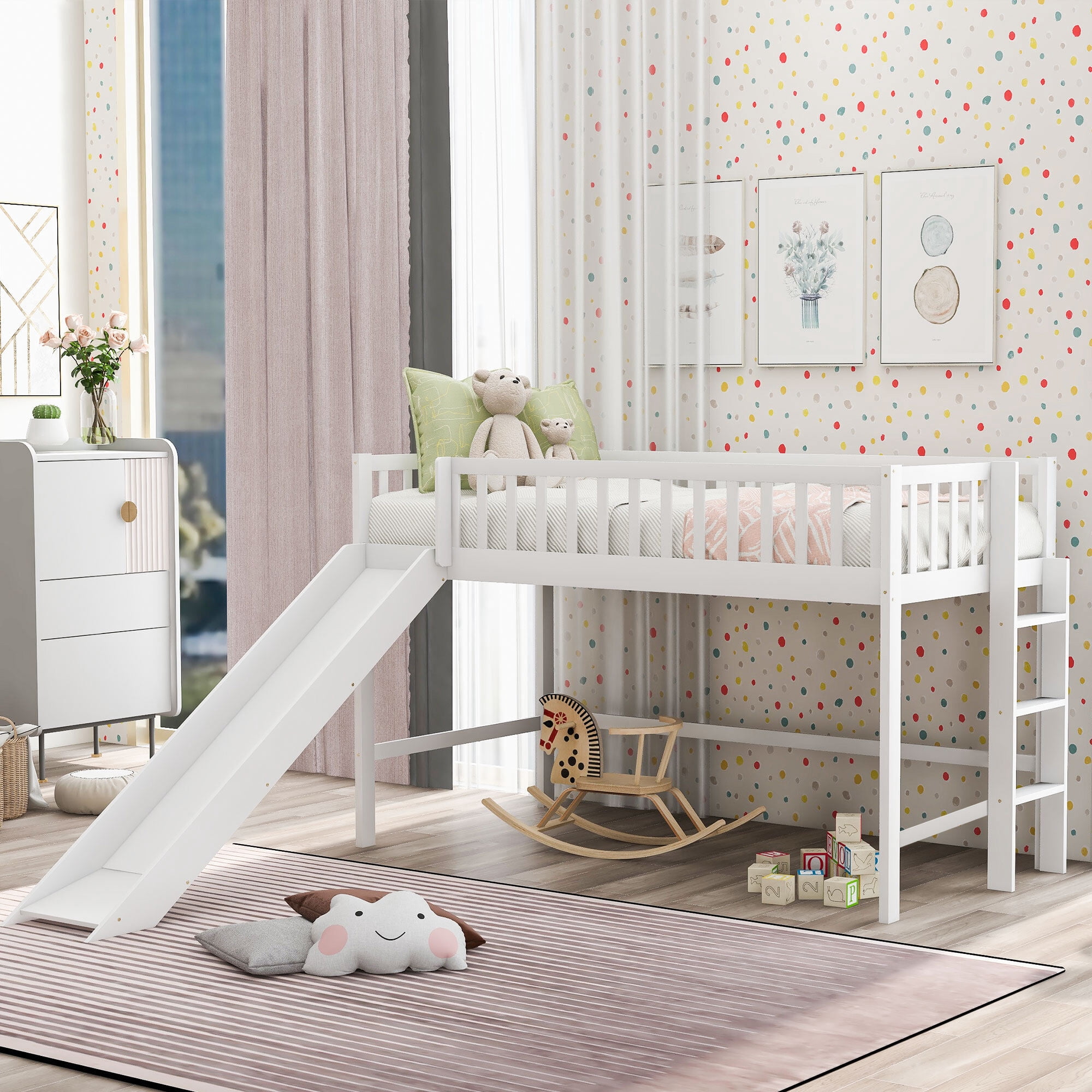 Twin Size Adjustable Bed Base, Twin Size Low Loft Bed with Ladder and ...