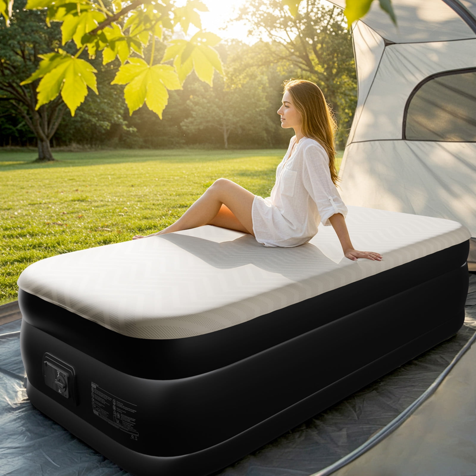 Twin Size Air Mattress with Built-in Electric Pump & Foam Topper, 3 ...