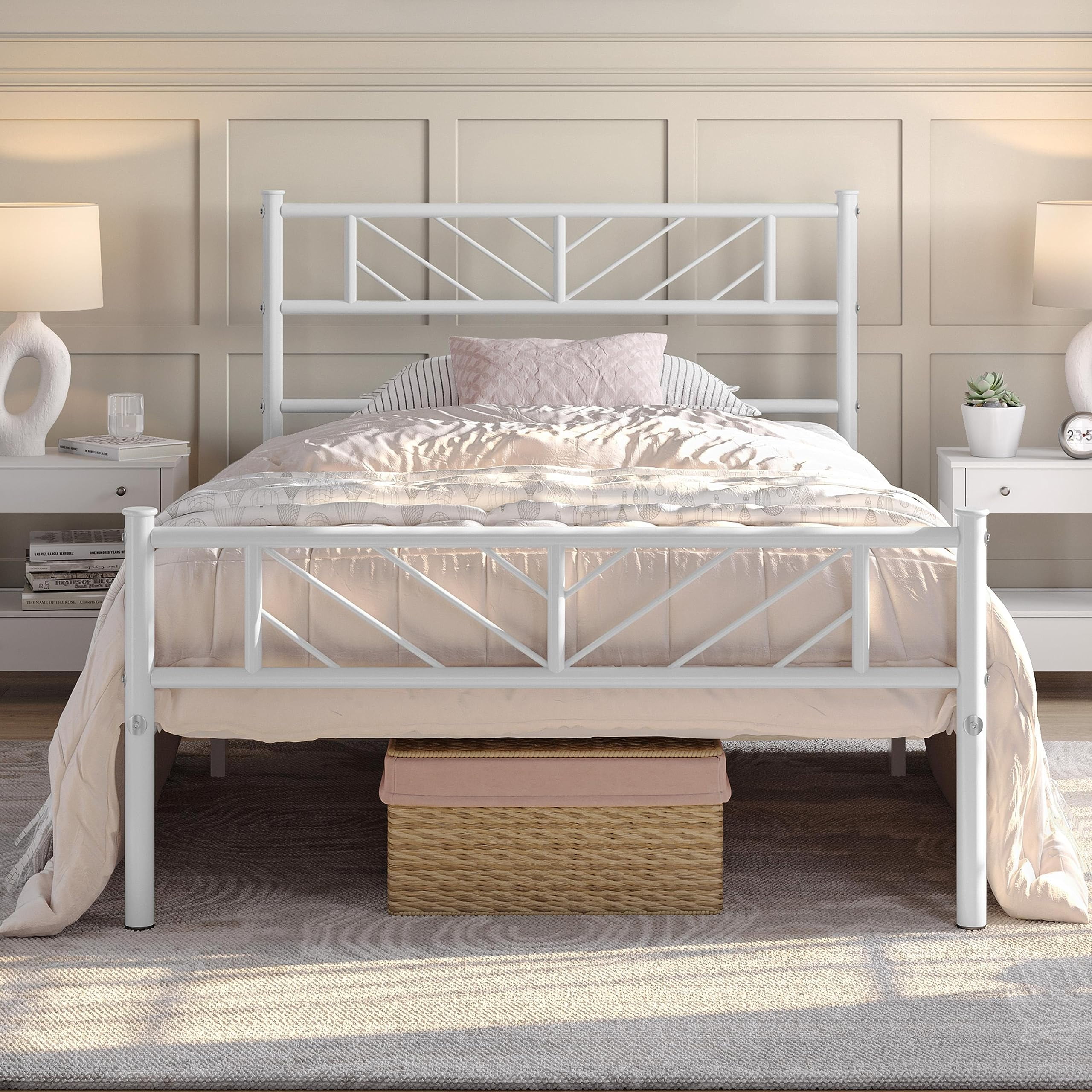 Twin Size Arrow Pattern Platform Bed Frame, 13 Inch Metal Slat ...