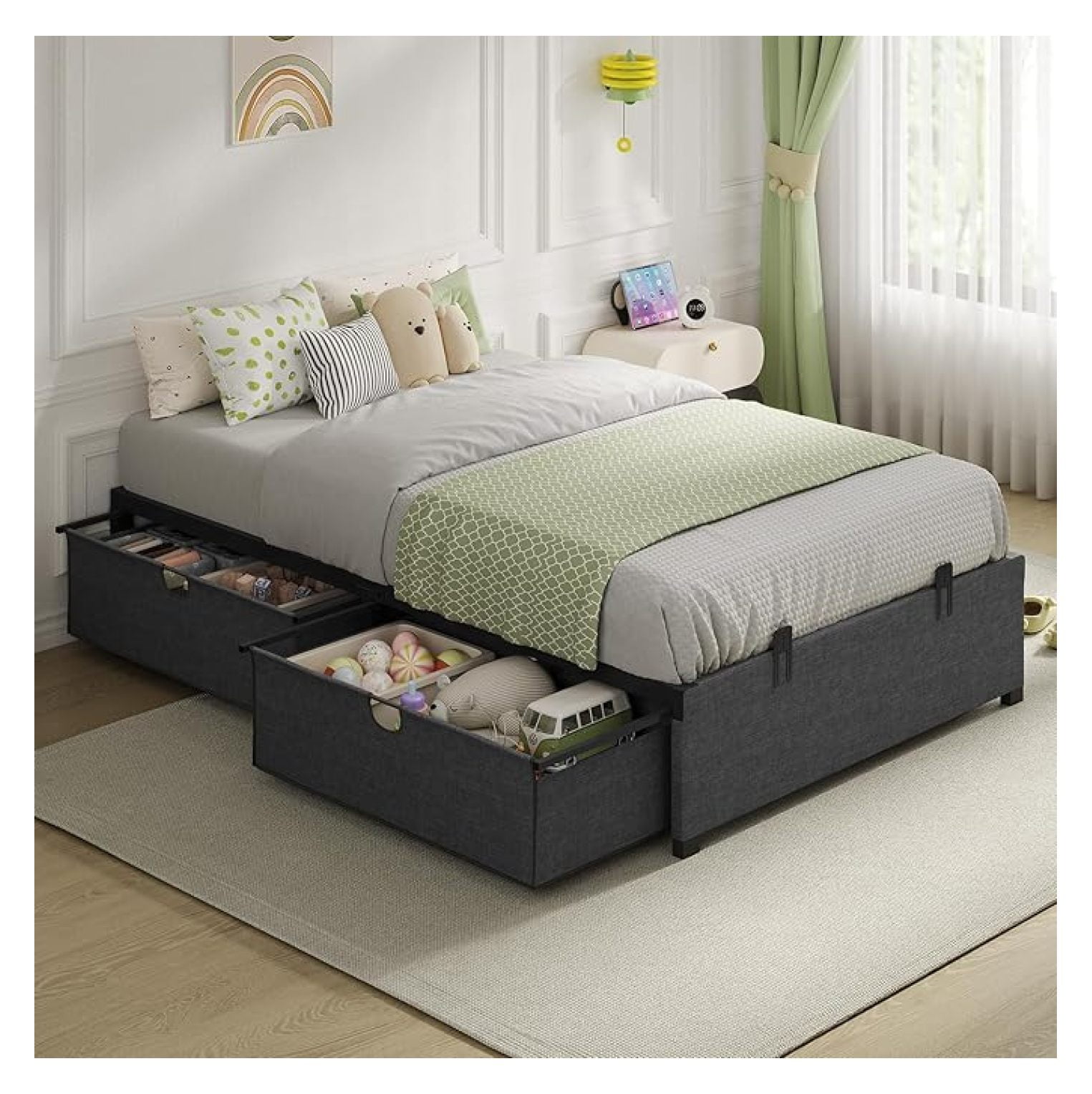 Twin Size Bed Frame with 2 Large Storage Drawers, Platform Storage Twin ...