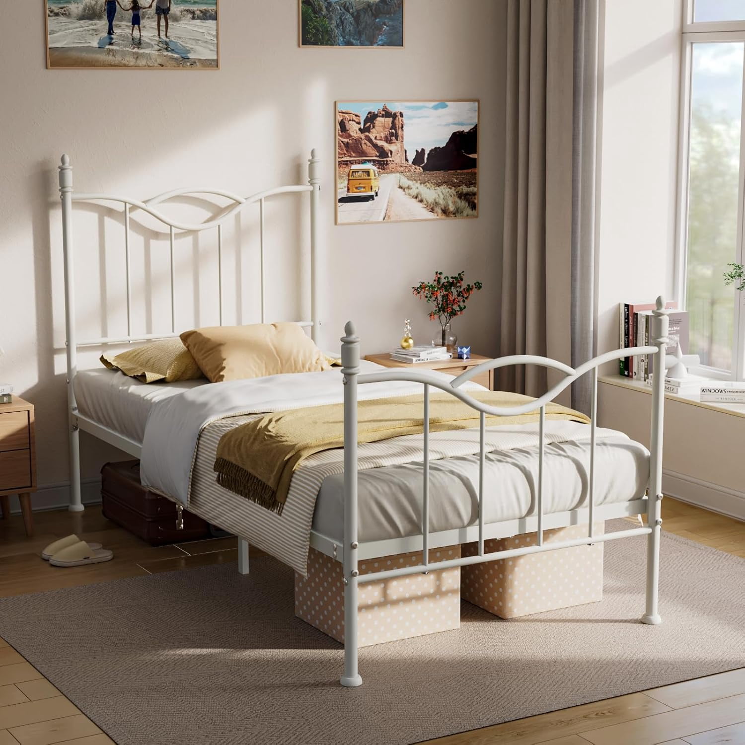 Twin Size Bed Frame with Headboard,14 Inch Tall Metal Platform Bed ...