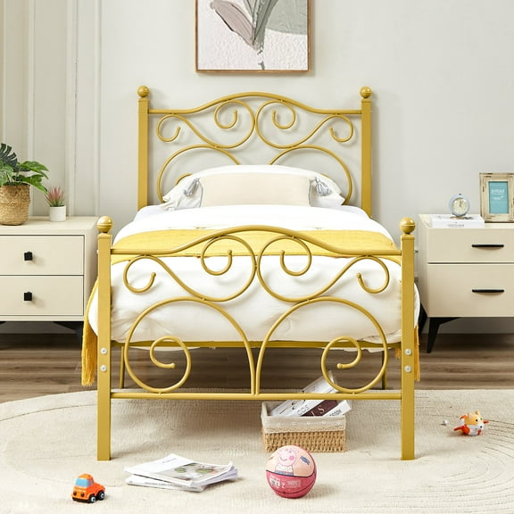 King Metal Platform Bed Frame with Headboard,Heavy Duty Steel Slat ...