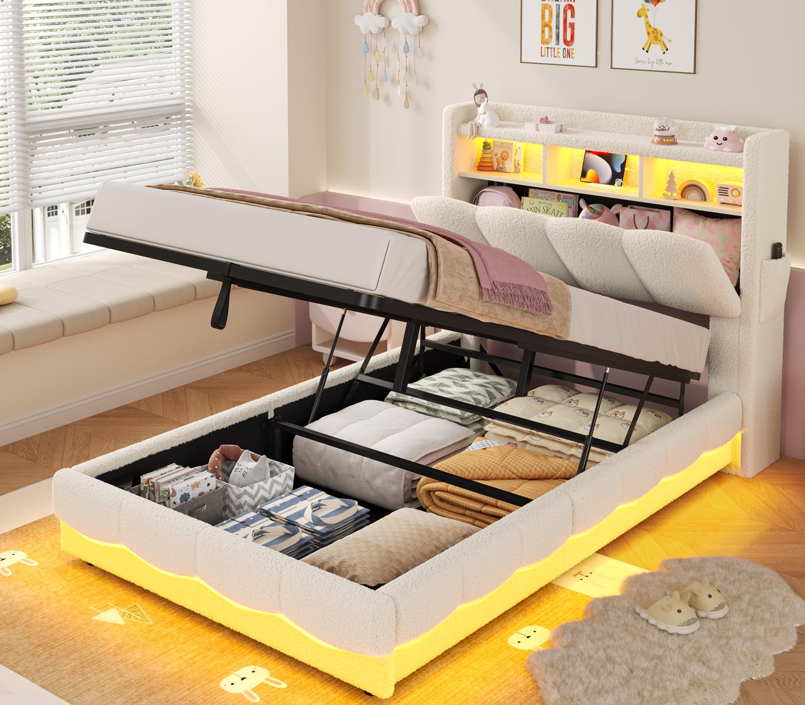 Twin Size Bed Frame with Lift Up Storage ,Storage Headboard, Hydraulic ...