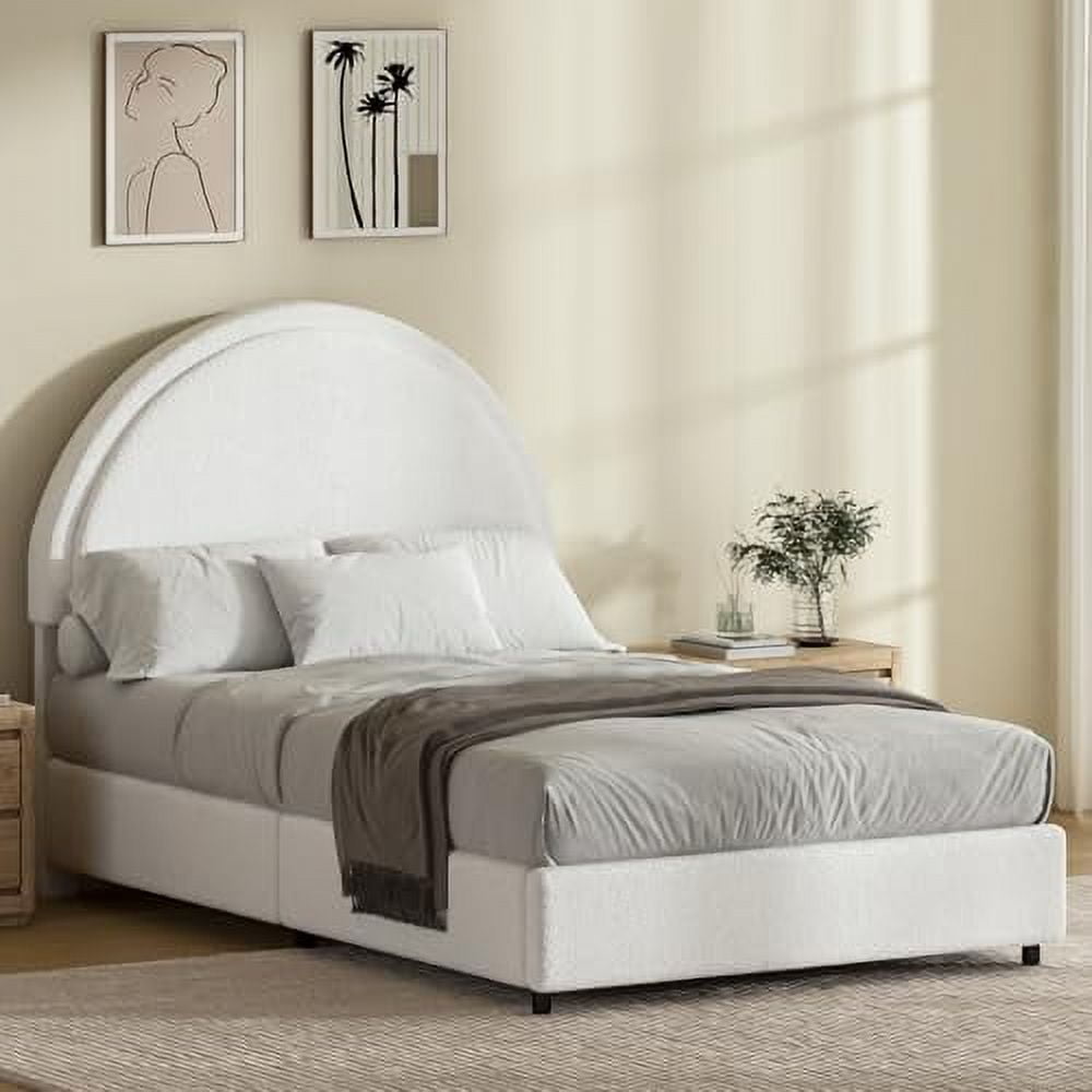 Twin Size Bed Frame, Upholstered Boucle Bed Frame with Headboard ...