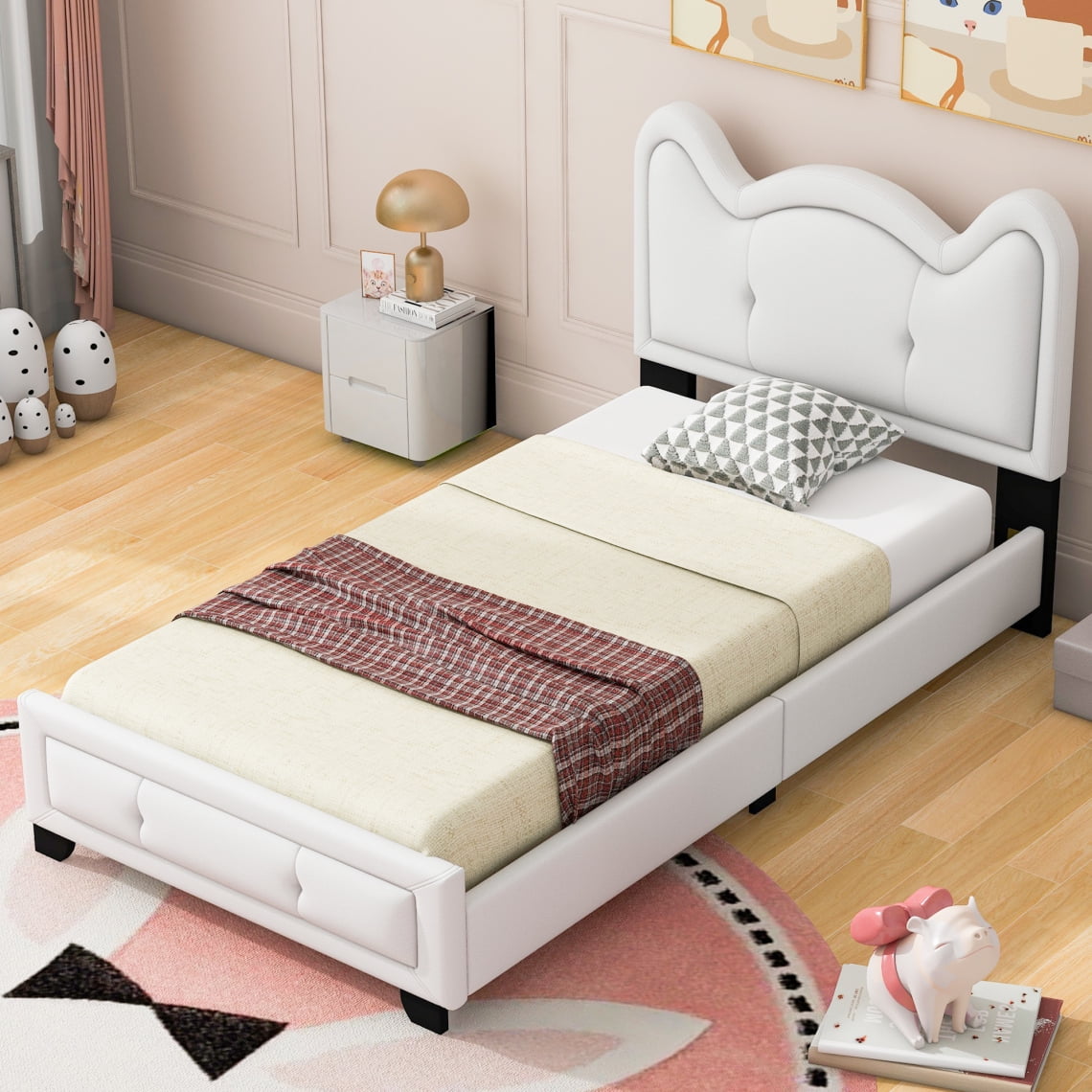 Twin Size Bed Frame, Upholstered Platform Bed Frame with Carton Ears ...