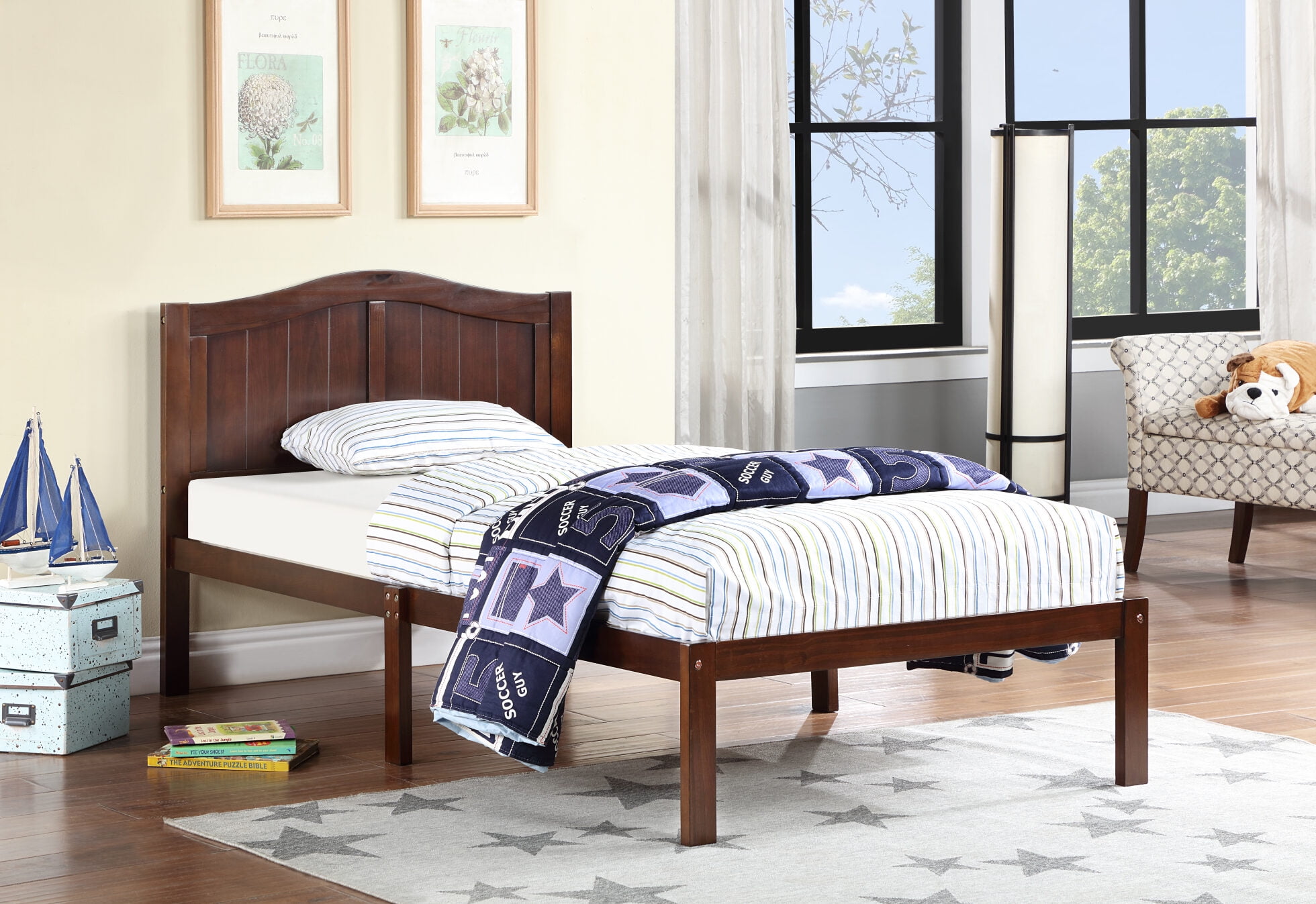 Twin Size Bed Frame, Wooden Platform Bed with Headboard, Easy Assembly ...