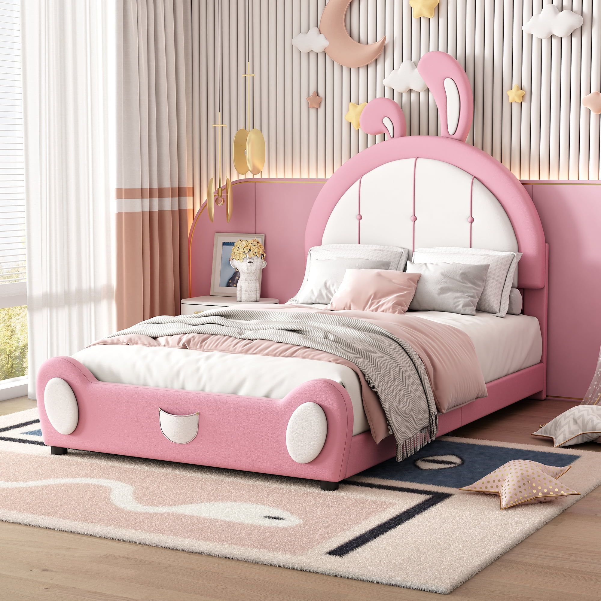 Twin Size Bed Frame with Rabbit Headboard,Stylish and Comfortable ...