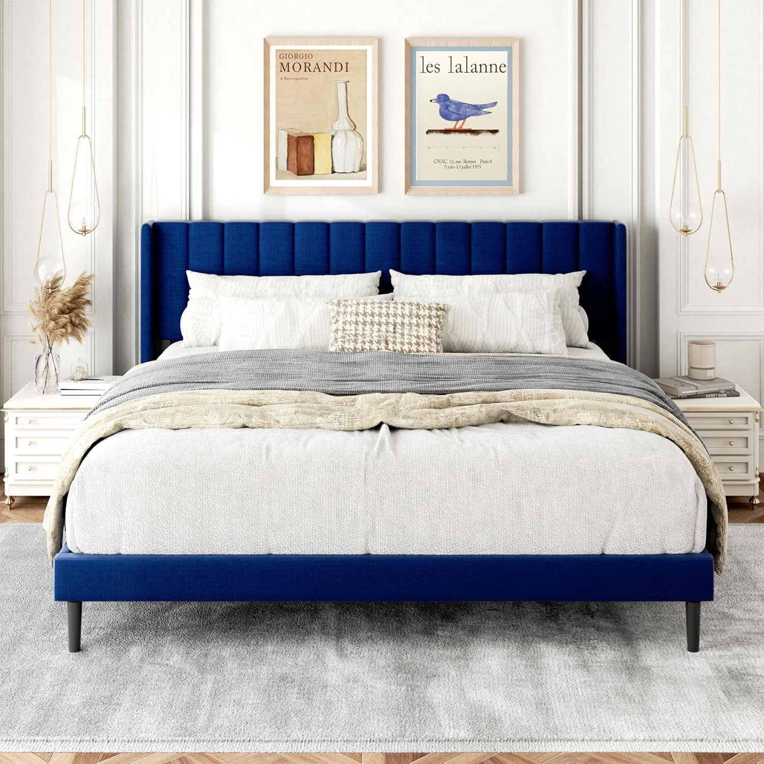 Twin Size Bed Frame with Upholstered Wingback Headboard, Easy Assemnly ...